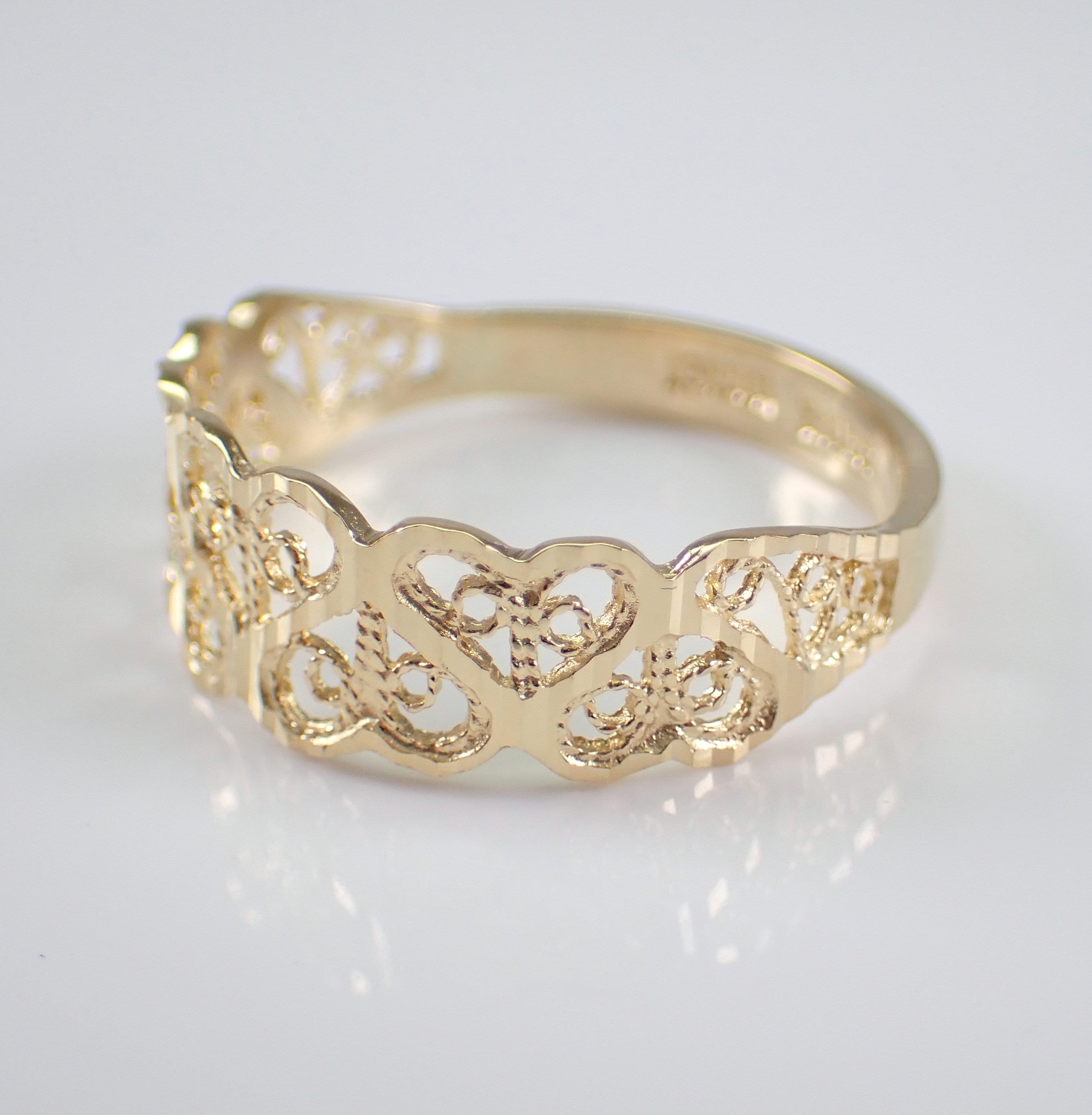 Vintage 14K Yellow Gold Filigree Ring, Estate Right Hand Stacking Band ...