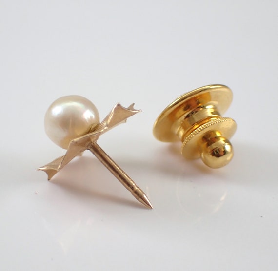 Antique 14K Yellow Gold Pearl Tie Tack - Genuine Cult… - Gem