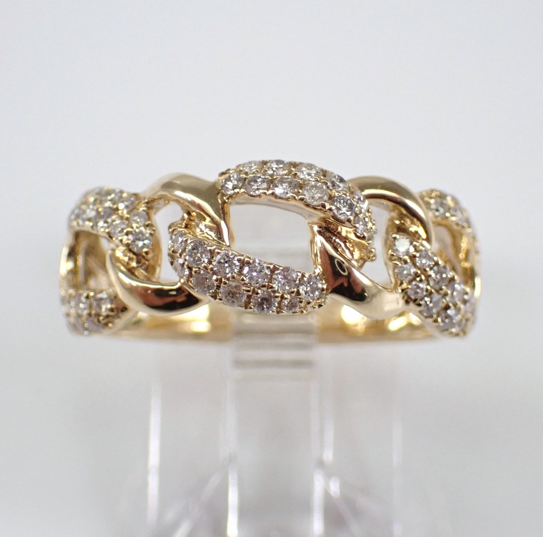 14K Yellow Gold CHAINLINK Diamond Ring Unique Chain Link Anniversary ...