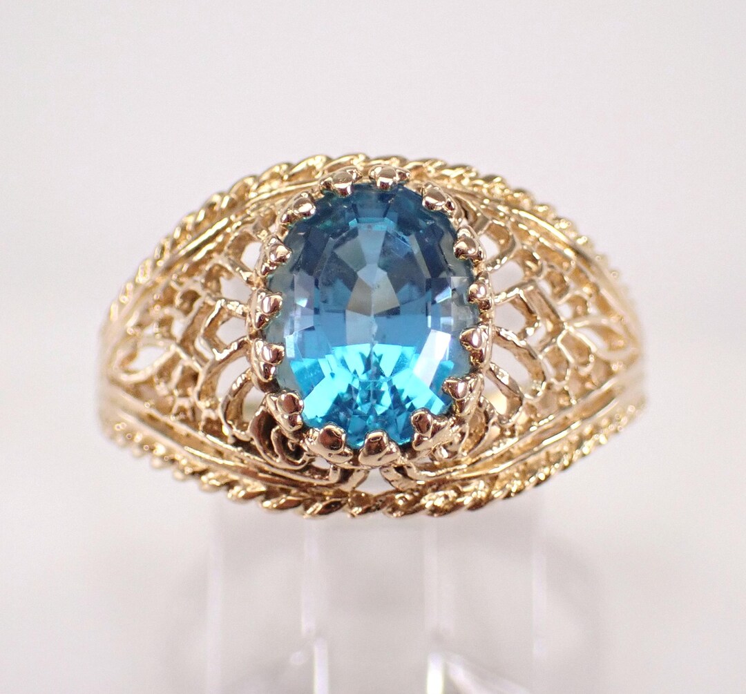 Vintage Gemstone Solitaire Ring - Solid 14K Yellow Gold Antique Jewelry ...