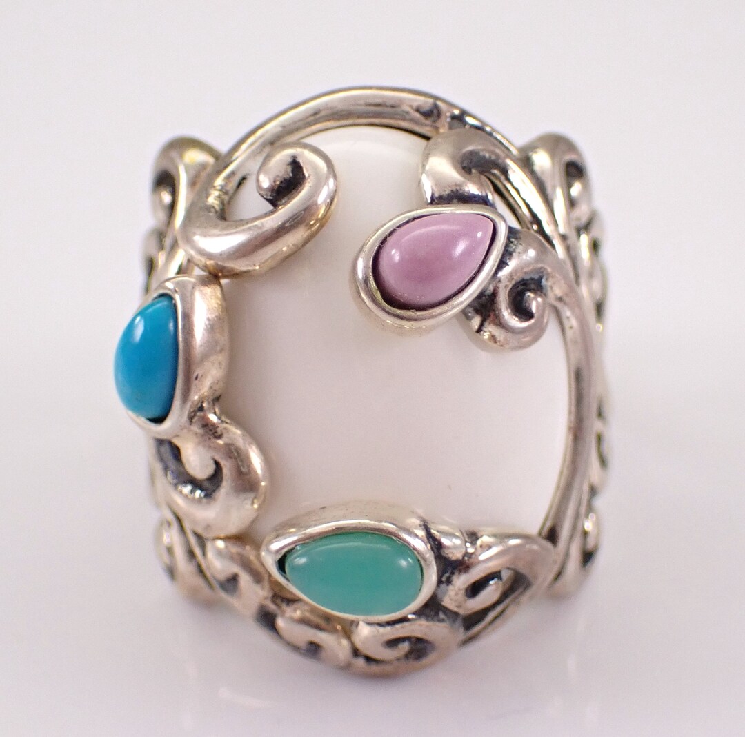 Vintage Sterling Silver White Onyx Ring - Unique Turquoise Jade and ...