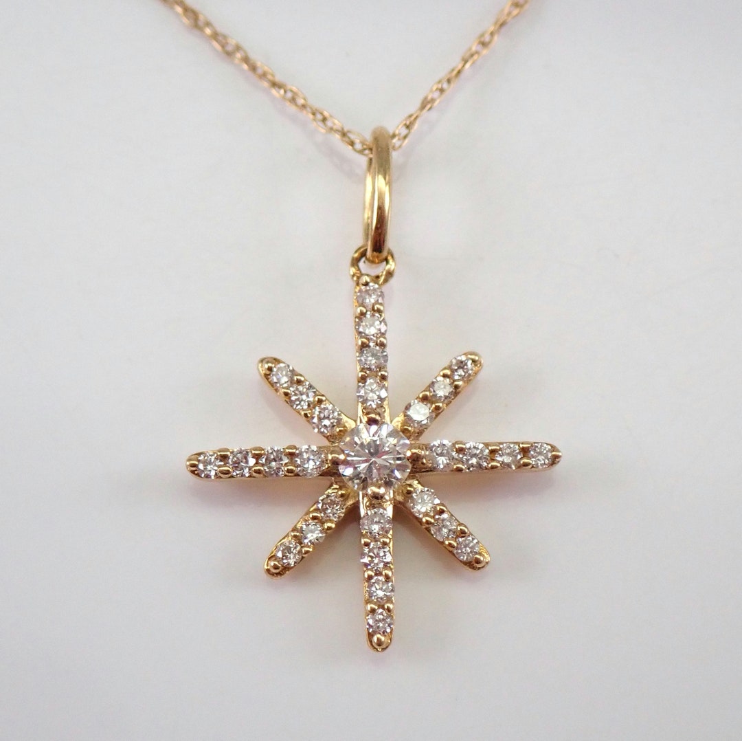 Natural Diamond North Star Necklace, Solid Yellow Gold Diamond Drop ...