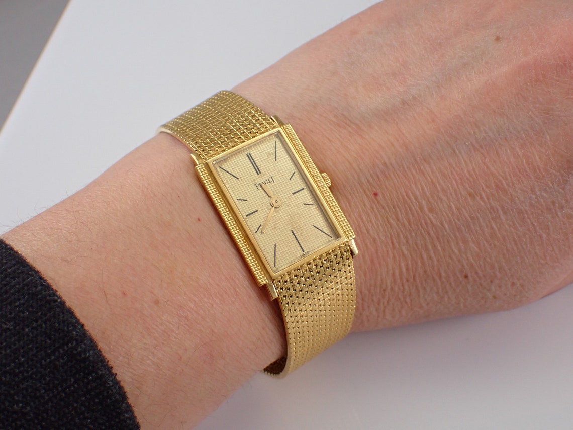 Vintage PIAGET 18K Yellow Gold Watch - Rectangular Unisex Wristwatch ...