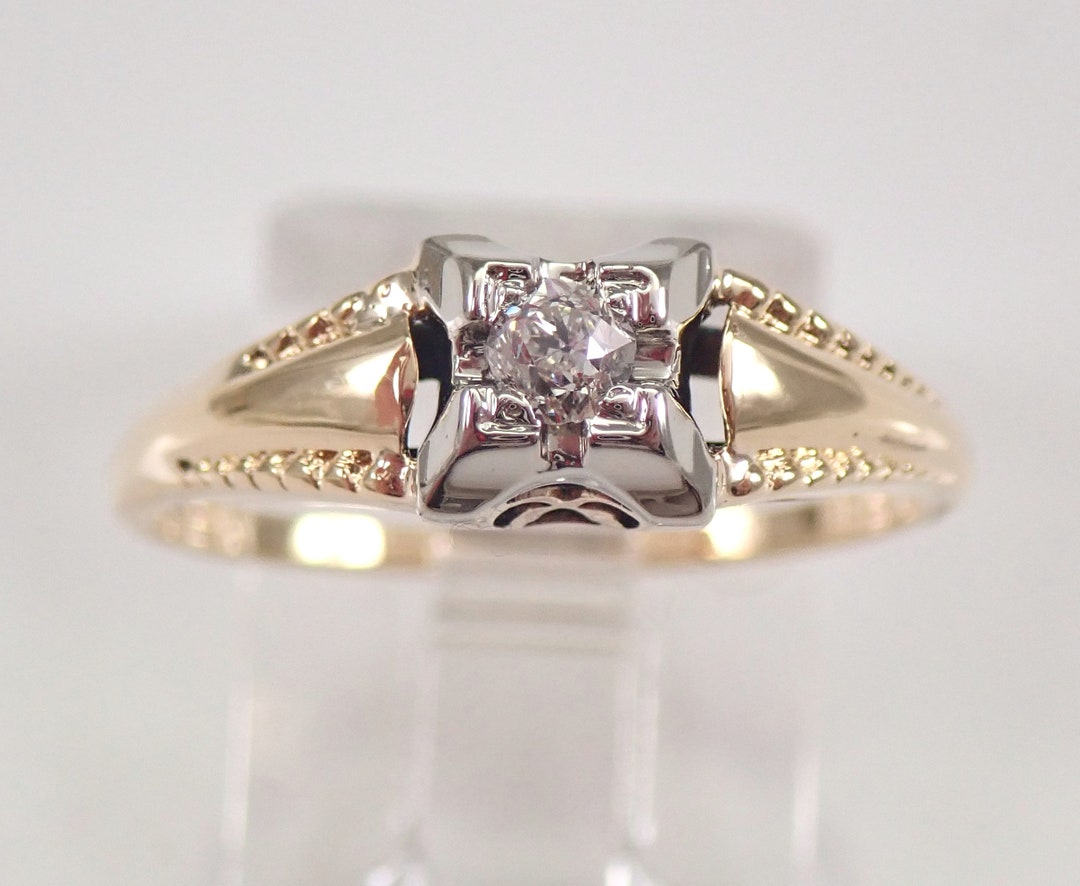 Antique Old Miner Diamond Ring, Vintage 14K Gold Old Solitaire ...
