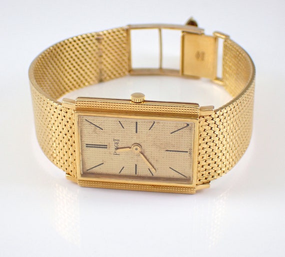 Vintage PIAGET 18K Yellow Gold Watch - Rectangular Un… - Gem