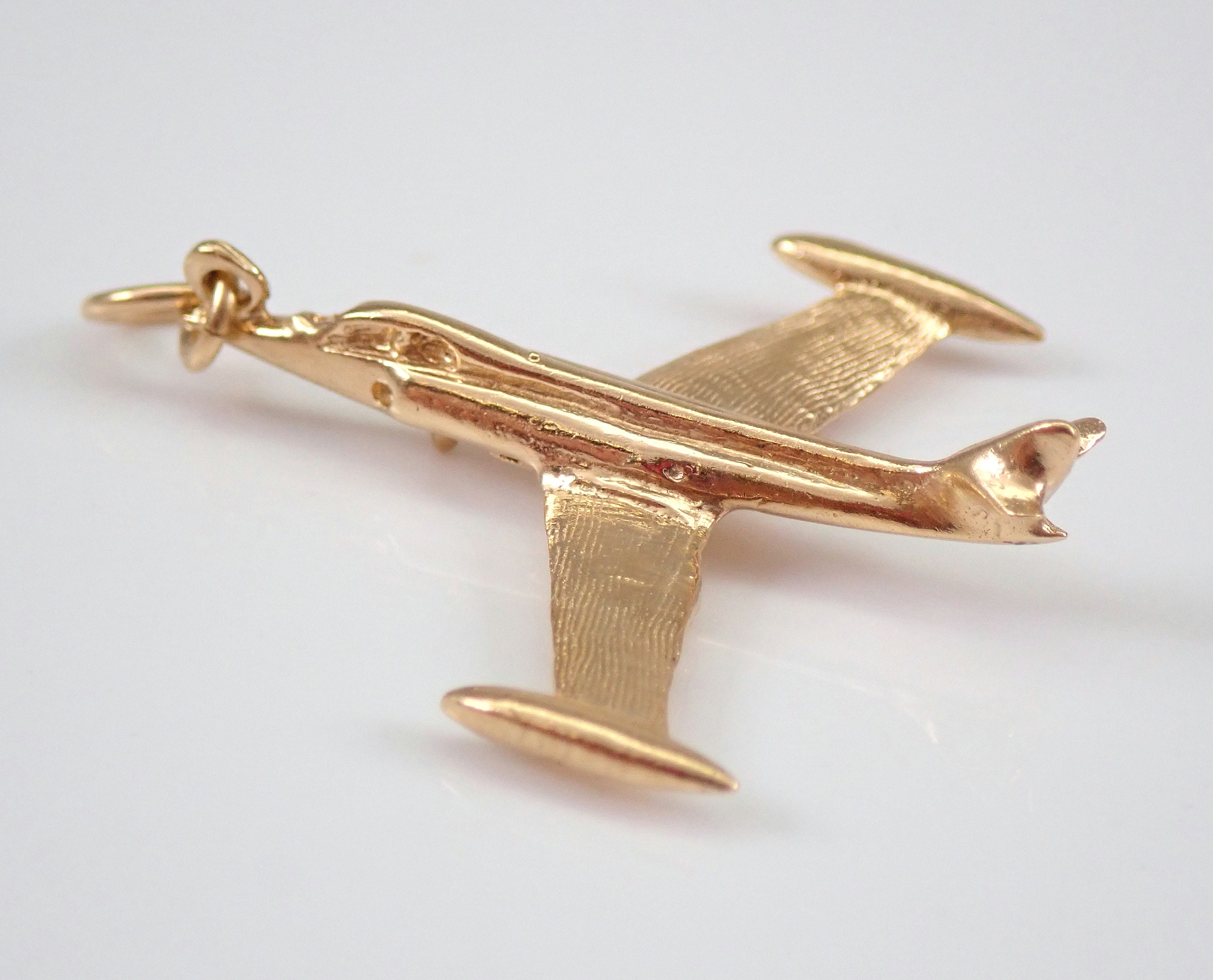 Vintage 14K Yellow Gold AIRPLANE JET Charm Pendant