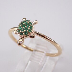Yellow Gold Emerald Turtle Ring - Tortoise Gemstone Cluster Band ...