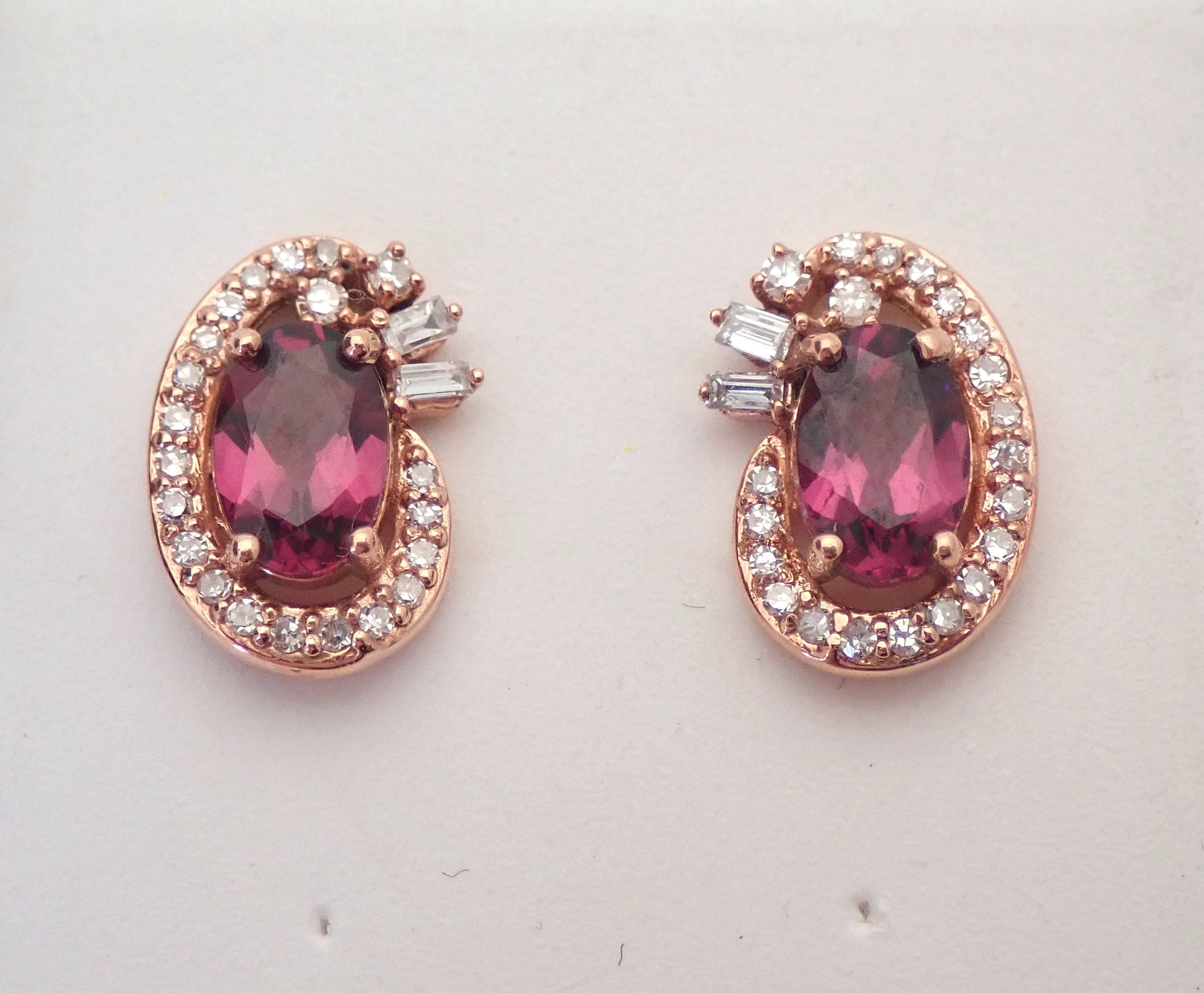 Rhodolite Garnet and Diamond Stud Earrings Halo Studs Rose Gold January ...