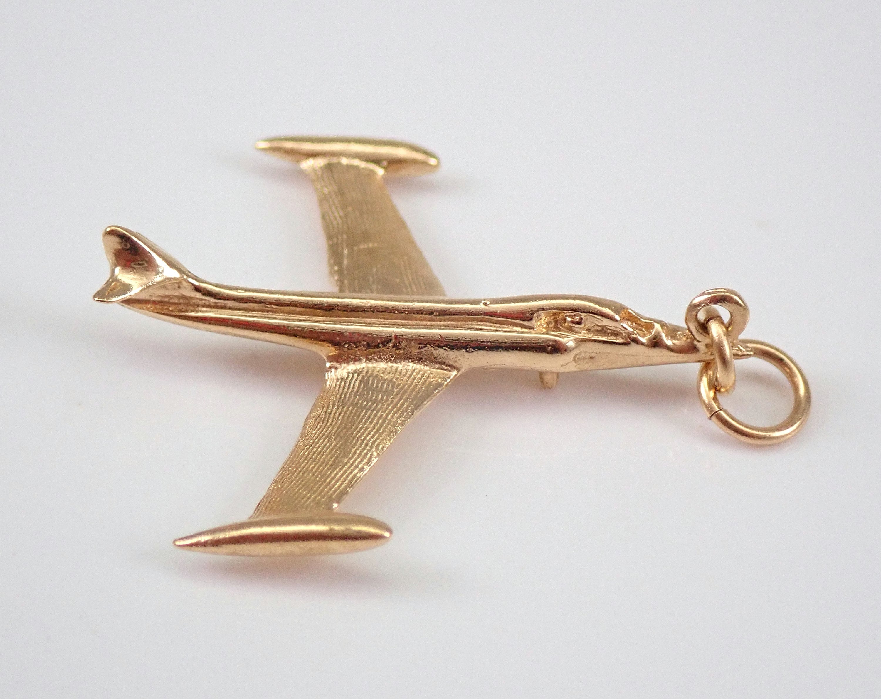 Vintage 14K Yellow Gold Charm AIRPLANE Charm Jet Pilot Pendant