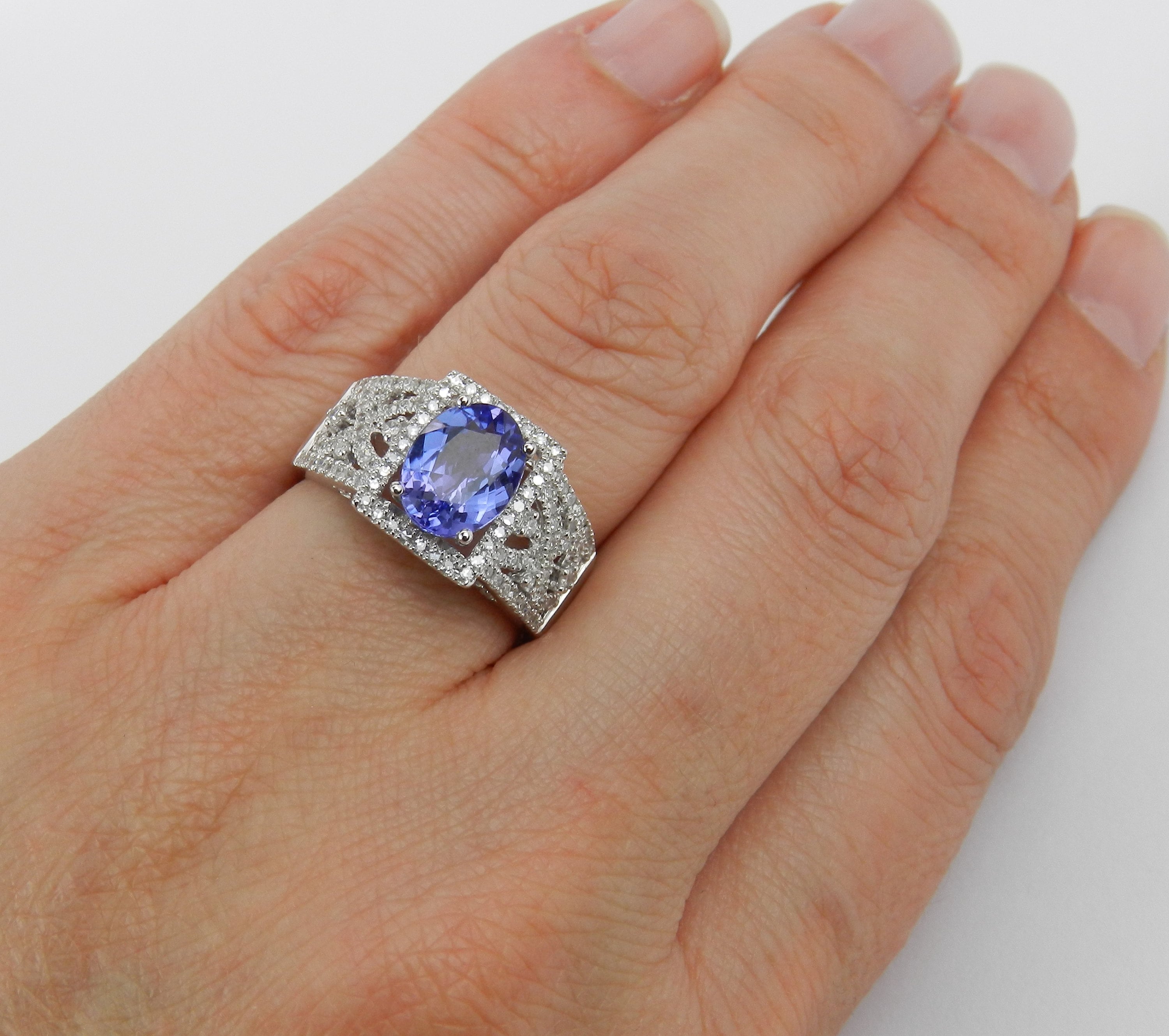 Tanzanite Halo Ring 14k White Gold Diamond Ring Tanzanite Engagement