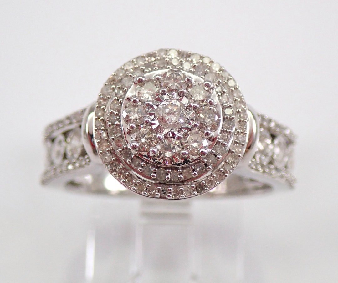 Diamond Cluster Engagement Ring Solid White Gold Ring Diamond Right ...