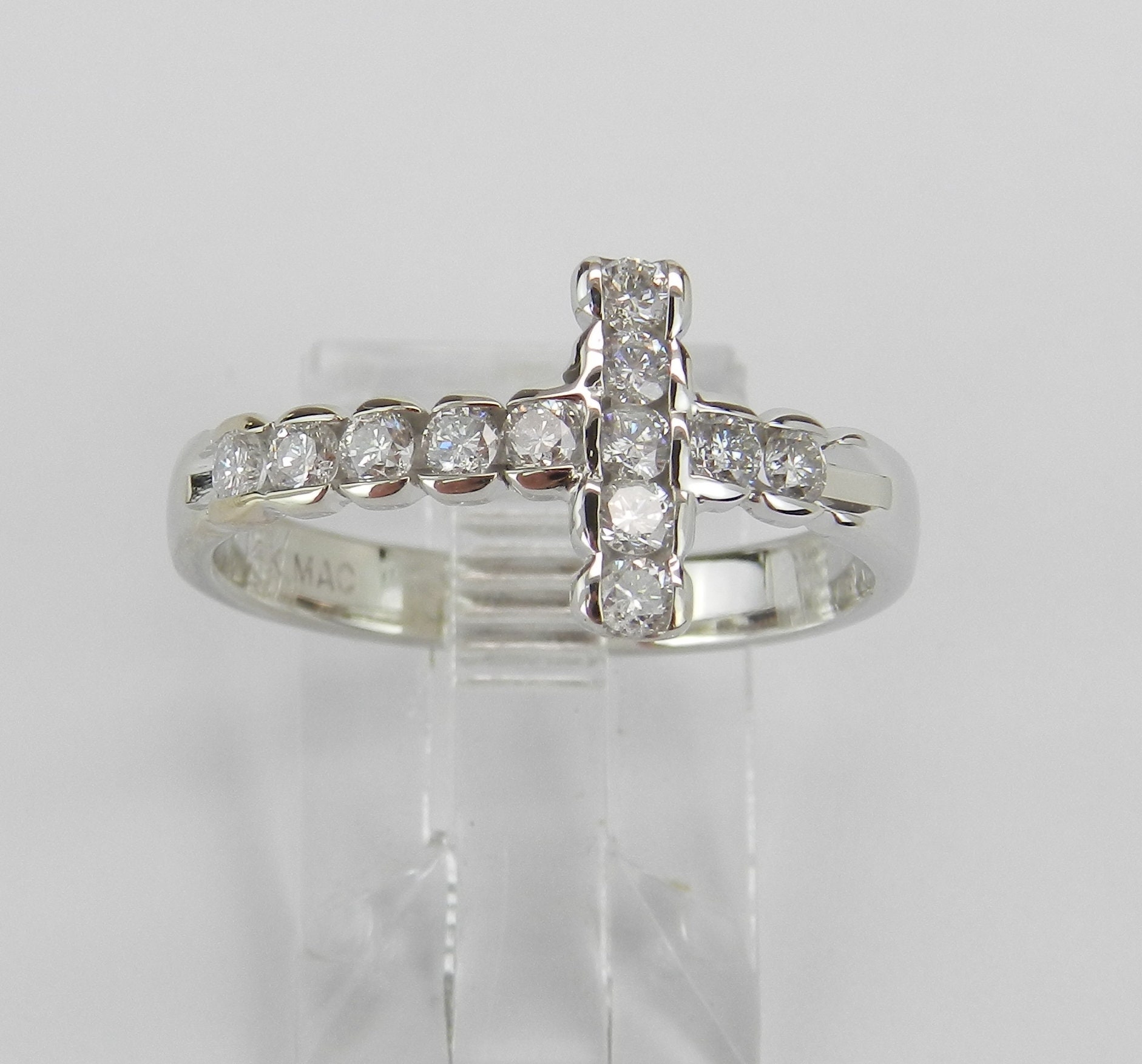 14K White Gold Diamond Cross Ring Unique Religious Christian Prayer ...