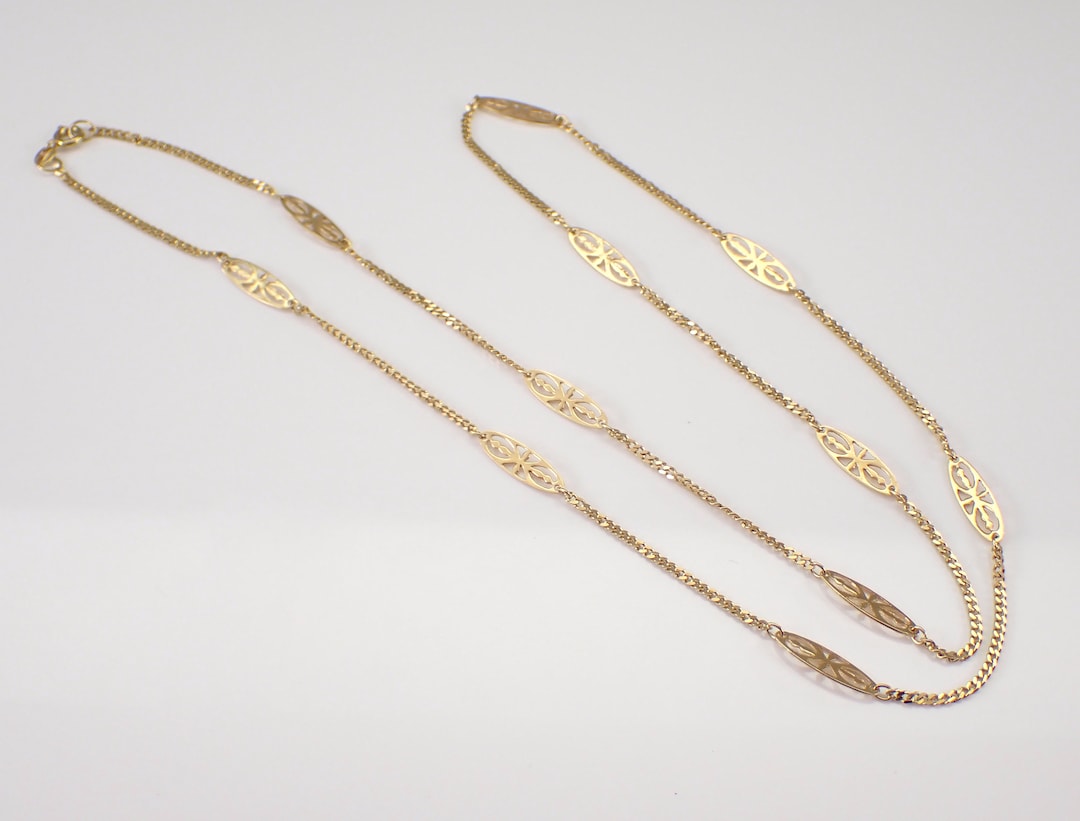 Vintage 18K Yellow Gold Infinity Station Chain Necklace - Estate 24 ...