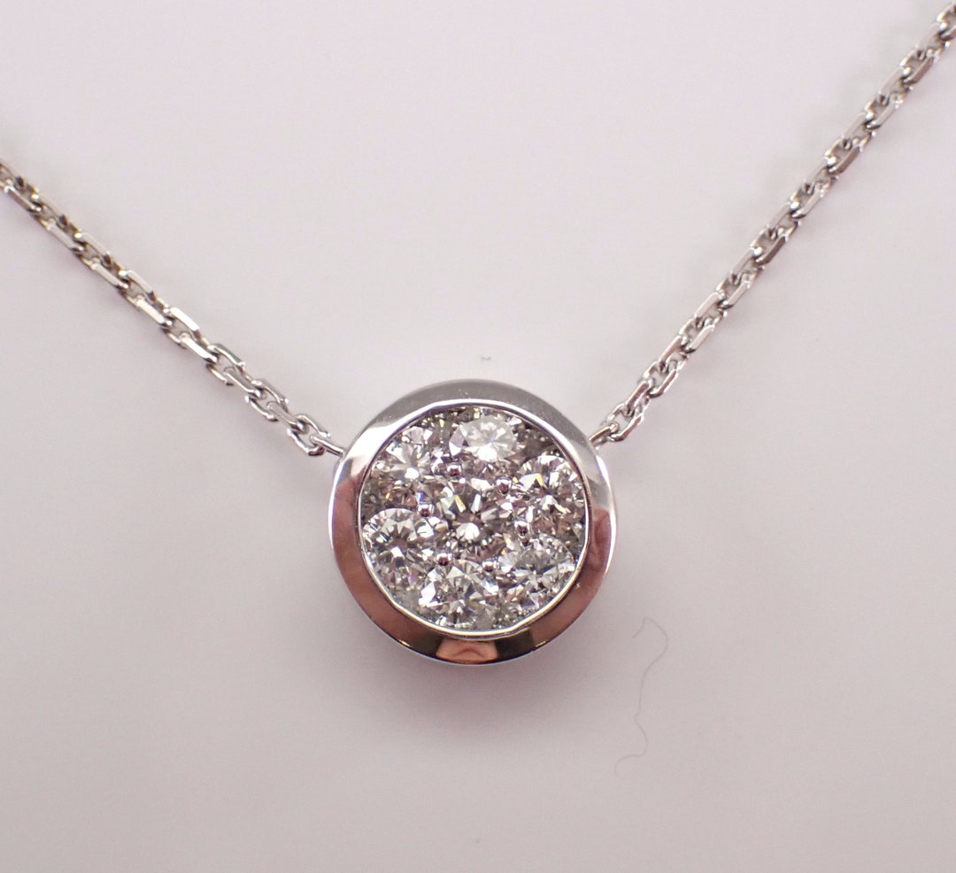14K White Gold Diamond Necklace - Cluster Solitaire Charm Pendant and ...