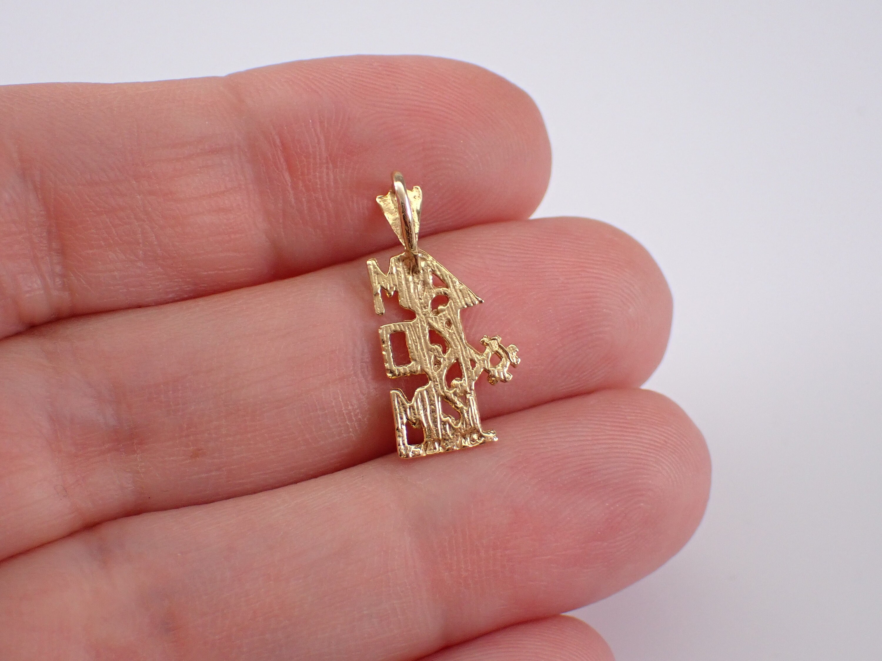 Vintage 14K Yellow Gold Number 1 MOM Charm - Special Small Jewelry Gift ...