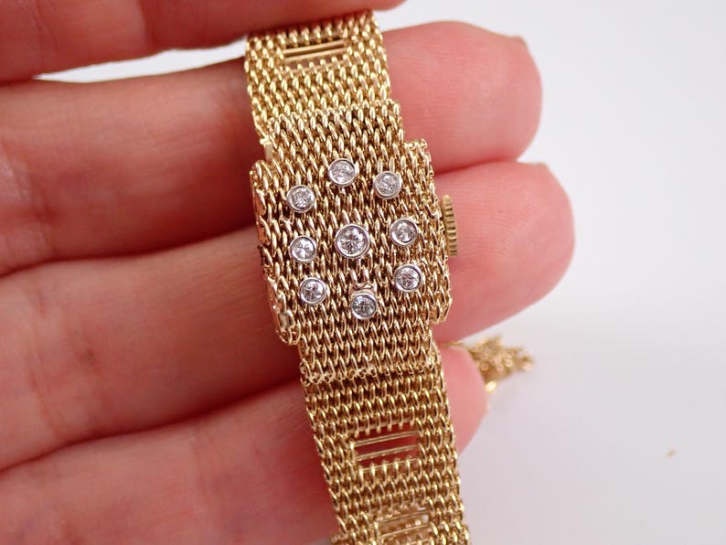 Antique Diamond Watch Bracelet - Vintage 14K Yellow Gold ELOGA ...