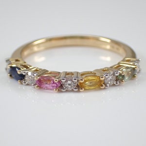 Multi Color Sapphire and Diamond Wedding Ring - 14K Yellow Gold ...
