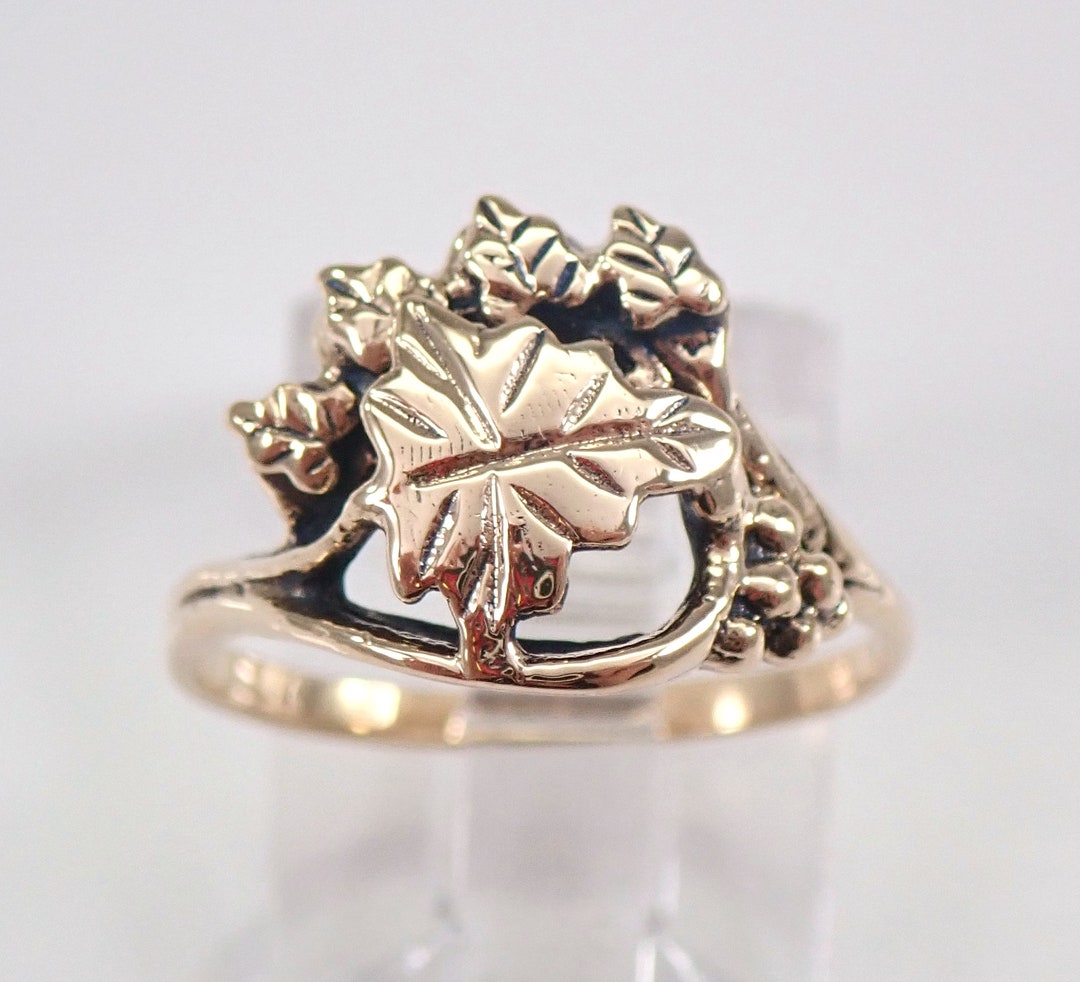 Vintage Solid 14K Yellow Gold Grape Leaf Ring, Antique 1970's Gold Ring ...