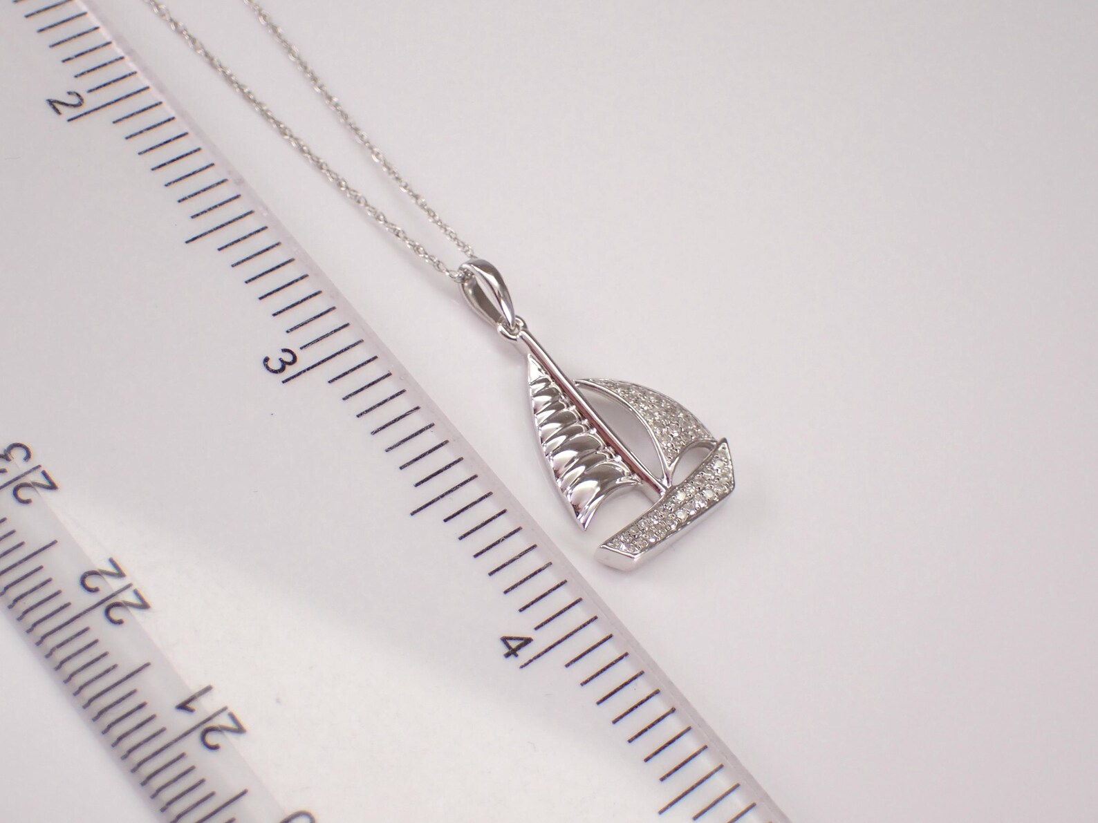 White Gold Diamond Sailboat Pendant and Chain: Cruise Ship Charm Boat ...