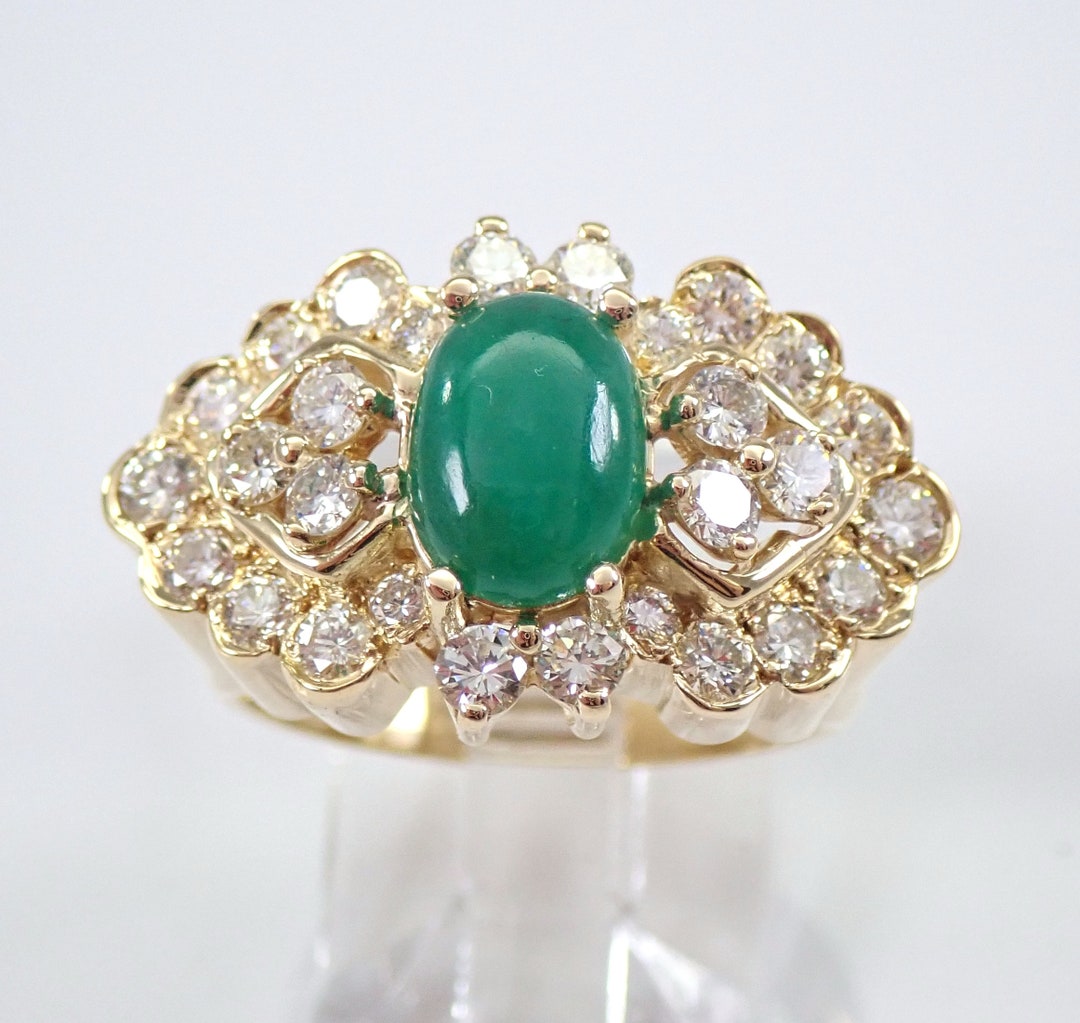 80s Vintage Jade and Diamond Ring Solid 18K Yellow Gold - Etsy