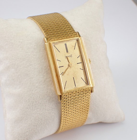 Vintage PIAGET 18K Yellow Gold Watch - Rectangular Un… - Gem