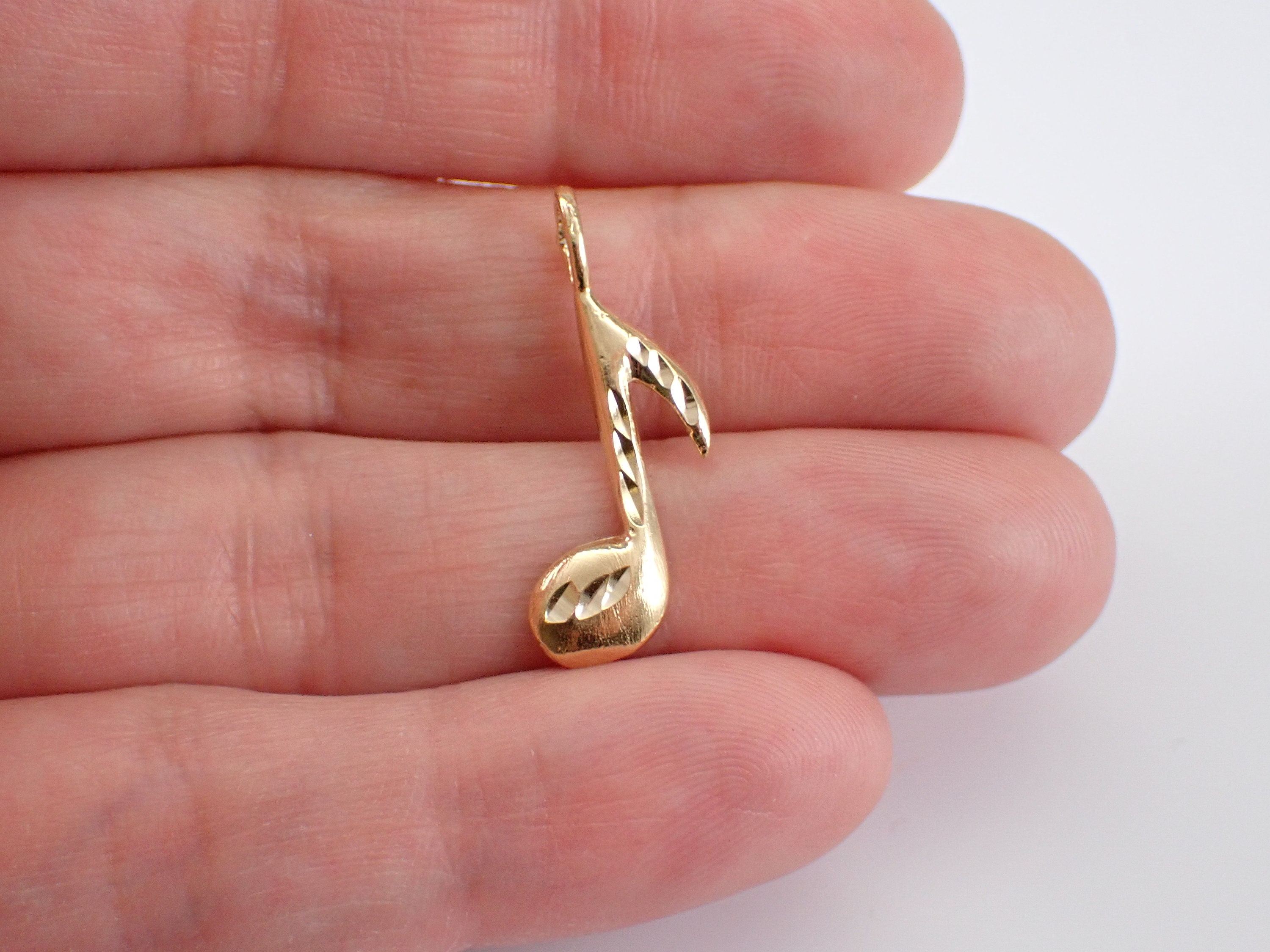 Vintage 14K Yellow Gold Music Symbol Charm, Eight Note Quaver Pendant ...