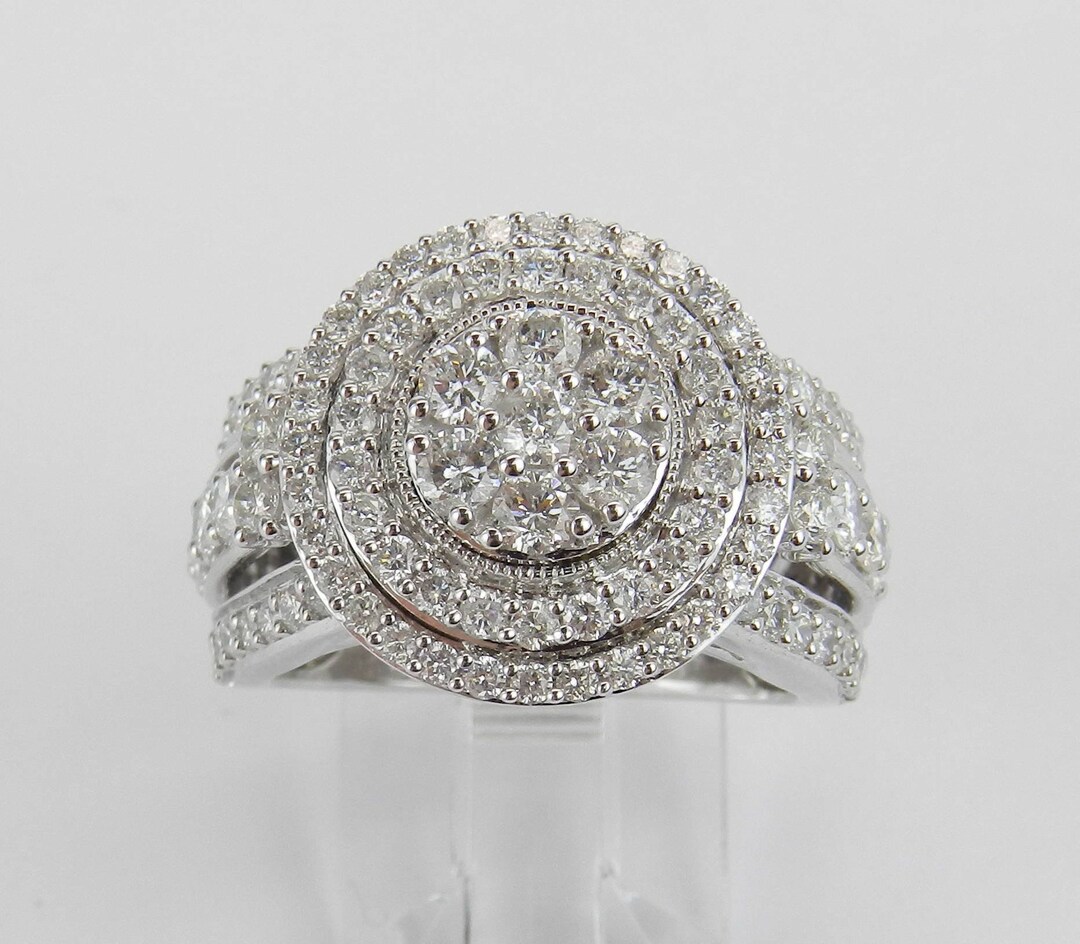 Large Diamond Cluster Engagement Ring White Gold Halo Bridal - Etsy