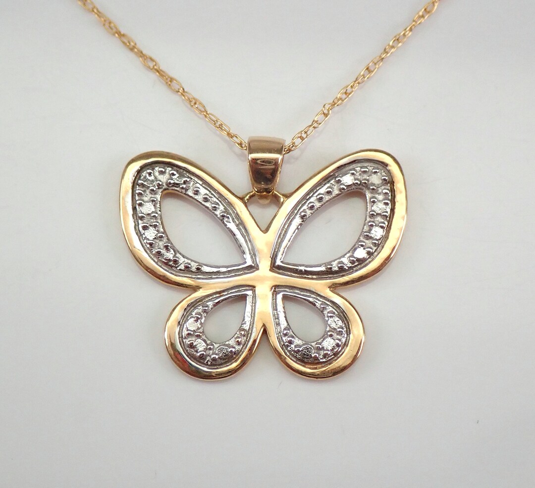 Butterfly Necklace, Solid 10K Yellow Gold Chain, Butterfly Pendant ...
