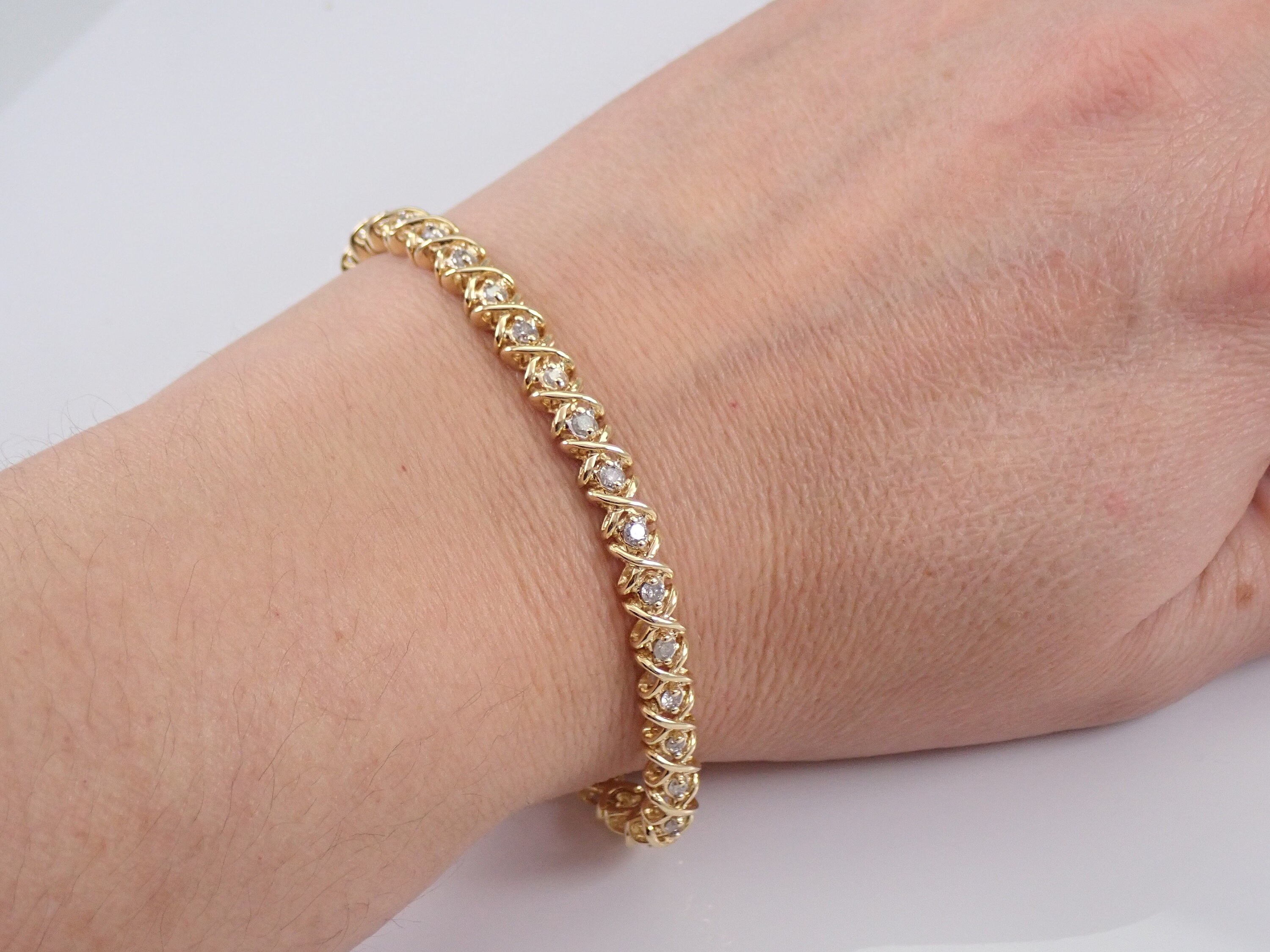 Reserved Sold Vintage Estate 14k Yellow Gold Diamond Tennis Bracelet