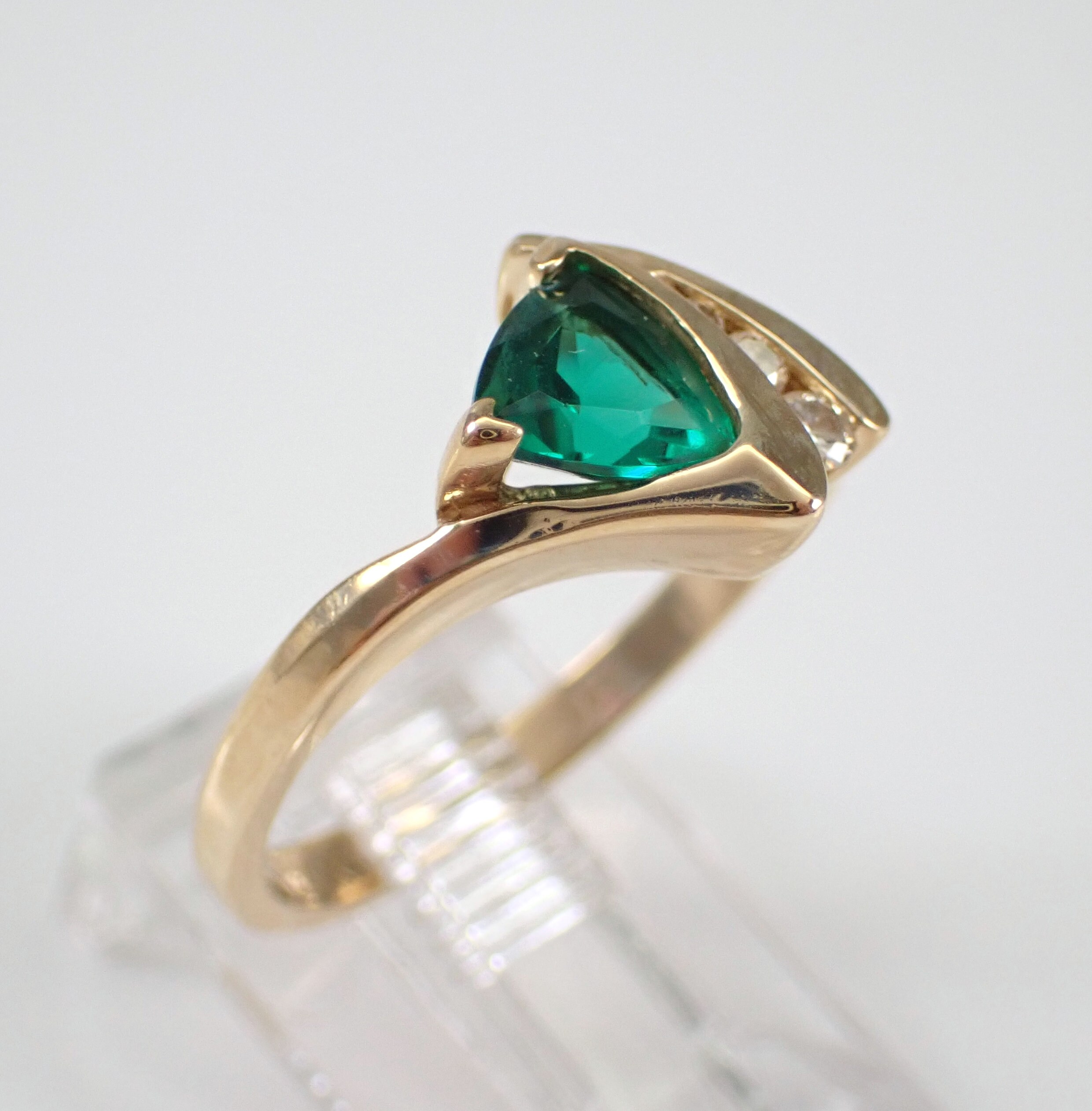 Vintage Emerald and Diamond Ring - Antique 14K Yellow Gold Trillion ...