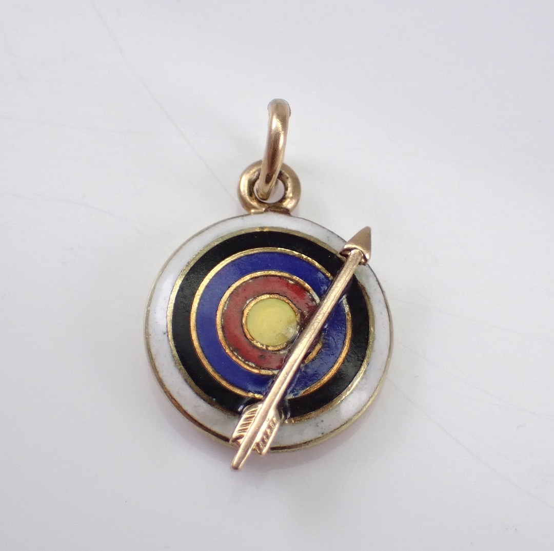 Vintage 14K Yellow Gold Archery Target Charm, Multi Color Enamel ...