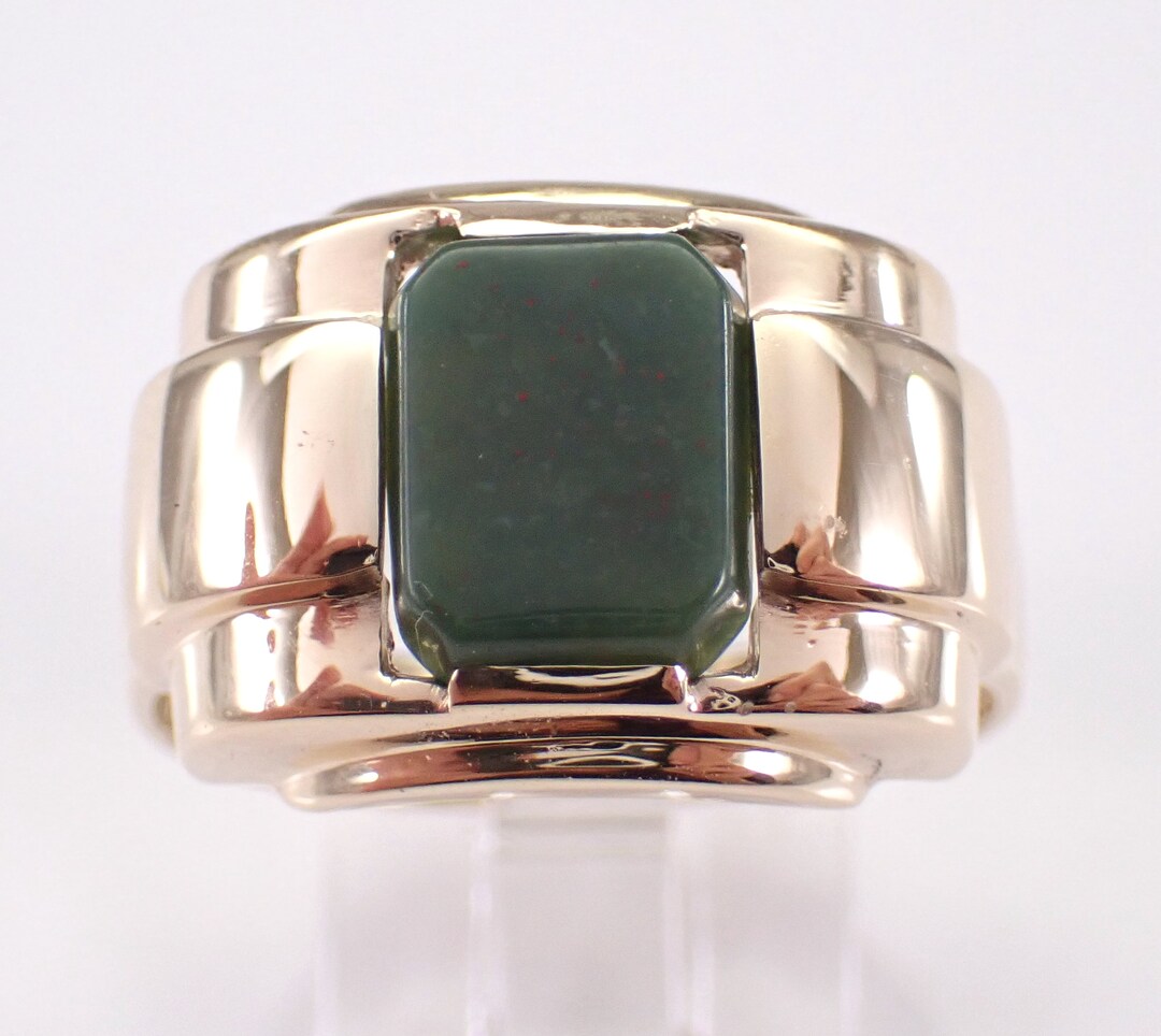 Vintage Yellow Gold Bloodstone Ring, Green Gemstone Solitaire Setting ...