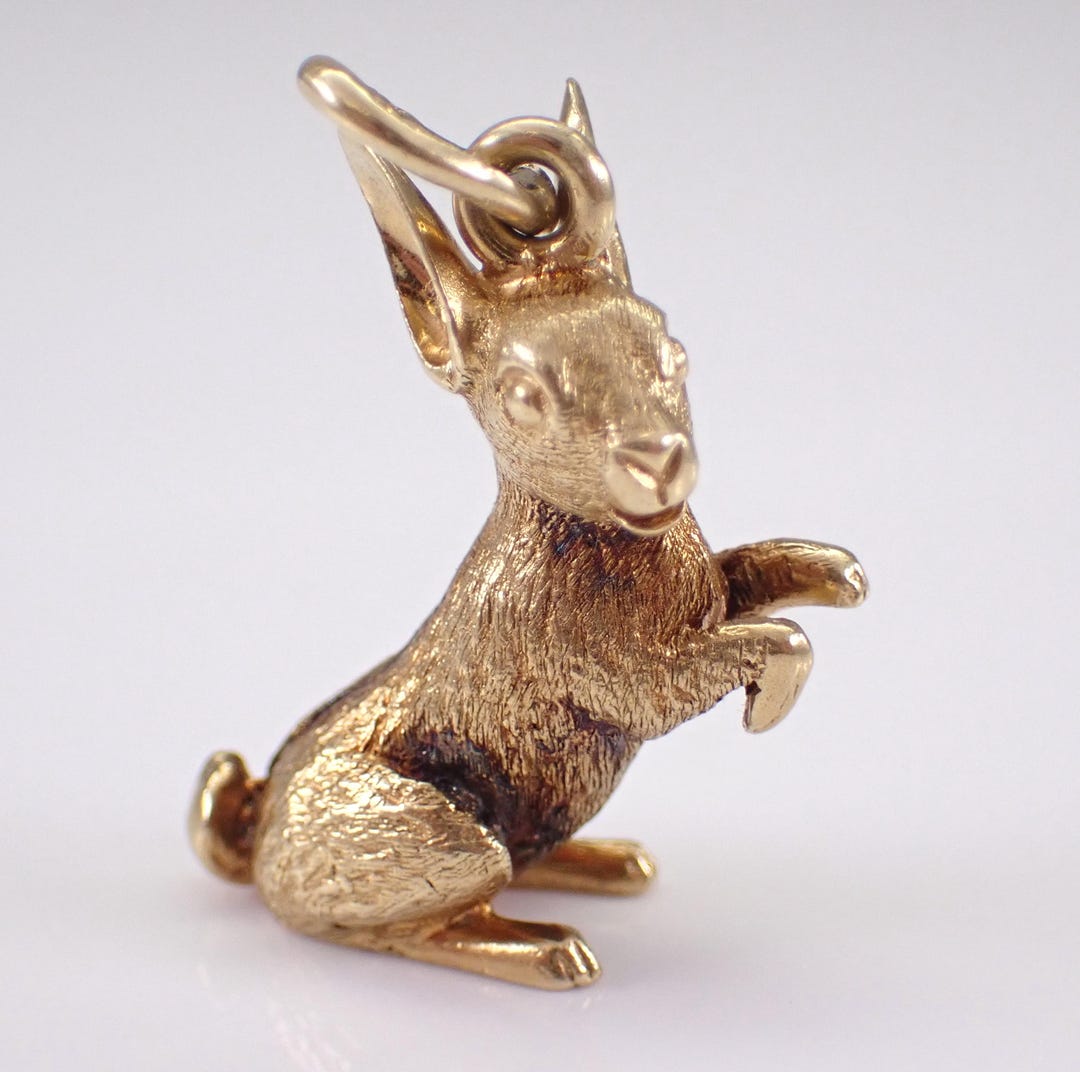 Vintage 14K Yellow Gold Rabbit Charm, Unique Bunny Pendant, Unique Fine ...