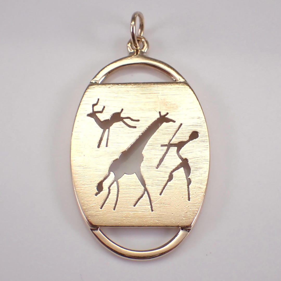 Vintage Yellow Gold Charm, African Safari Giraffe Pendant for Necklace ...