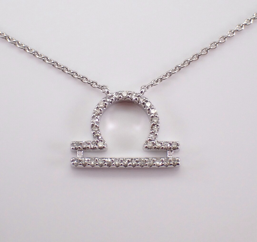 14K White Gold Libra Sign Diamond Necklace - Zodiac Astrology Station ...