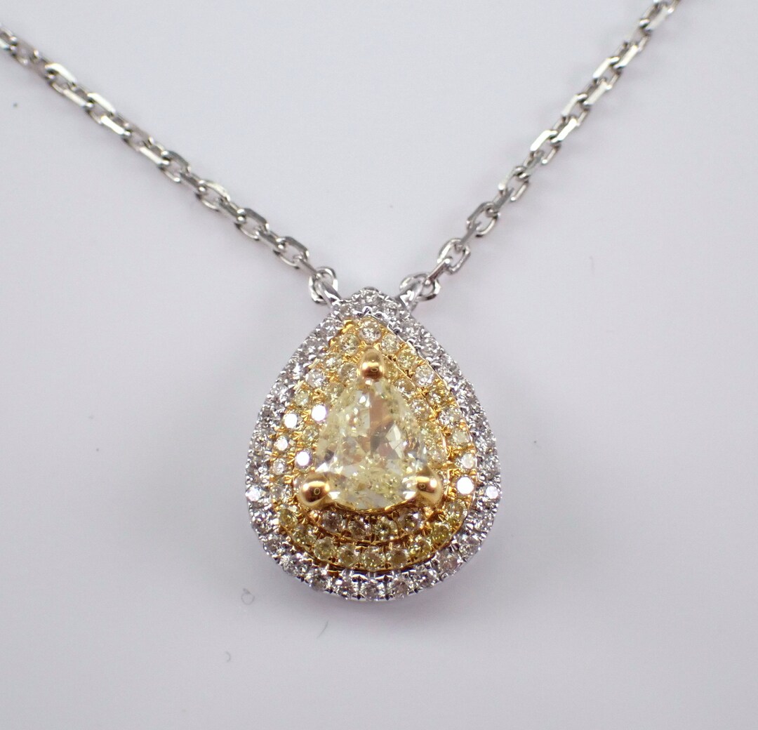 Teardrop Canary Diamond Necklace - 14K White Gold Station Pendant and ...