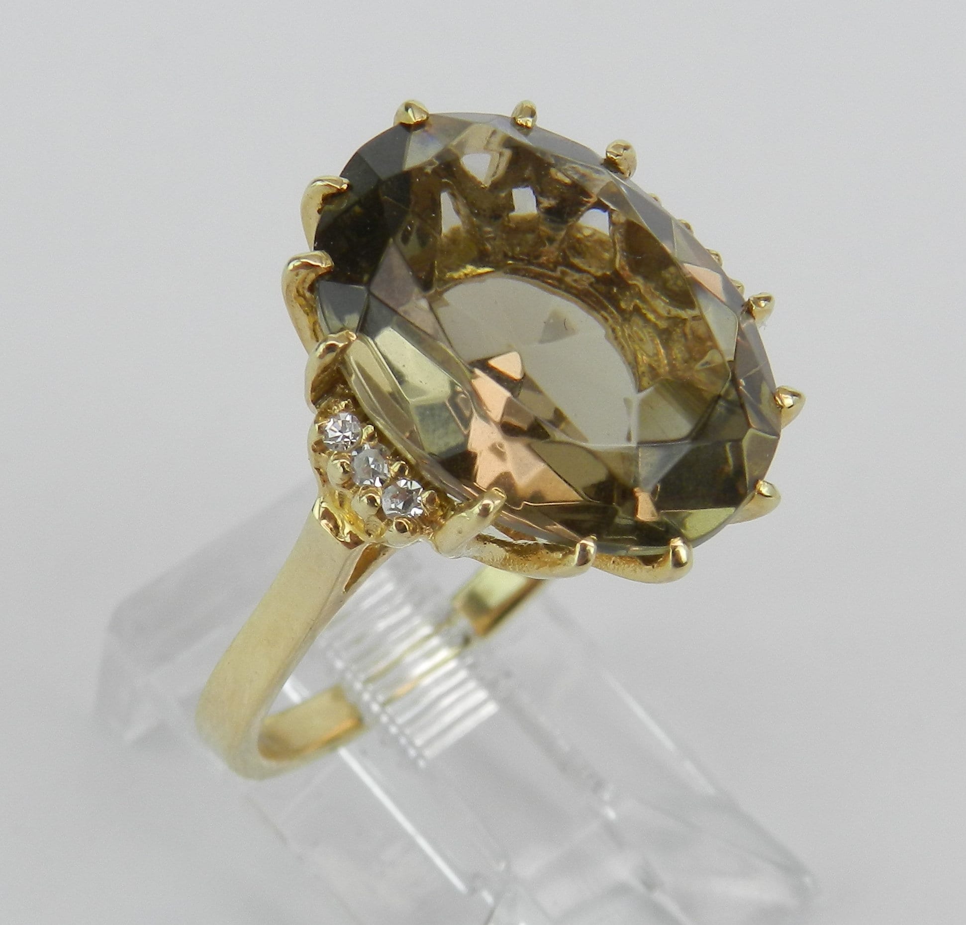 Diamond and Smokey Topaz Engagement Ring Estate Vintage Ring 14K Yellow ...