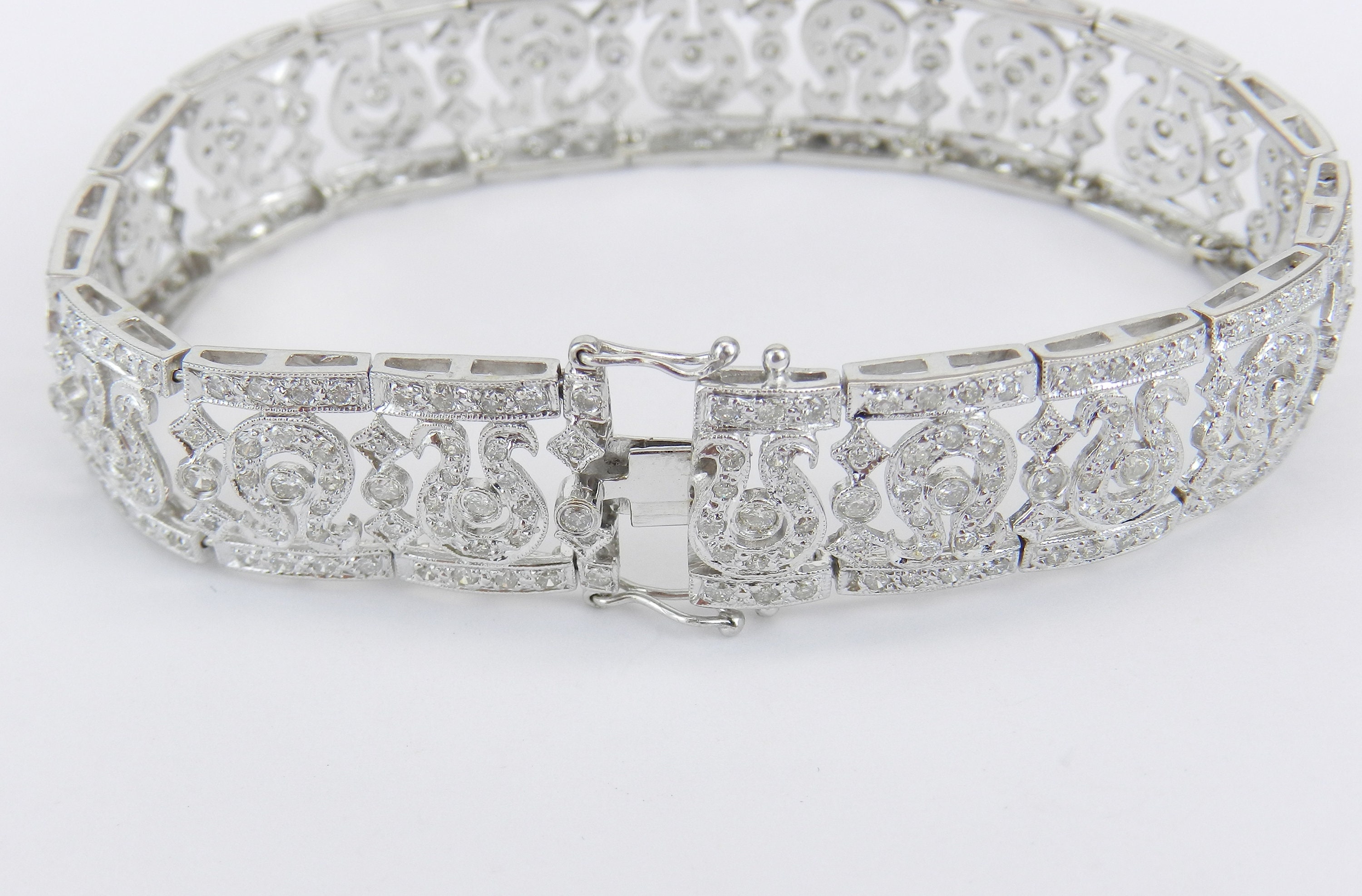 18k White Gold Diamond Tennis Bracelet Wide Fashion Bracelet Unique Design