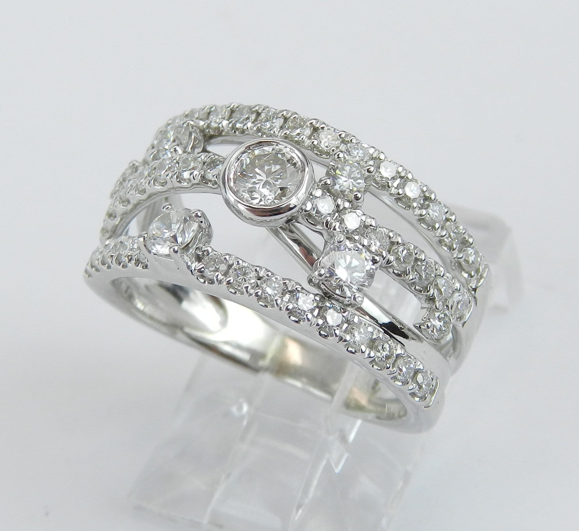 14K White Gold Diamond Ring, Bezel Engagement Ring, Diamond Anniversary ...