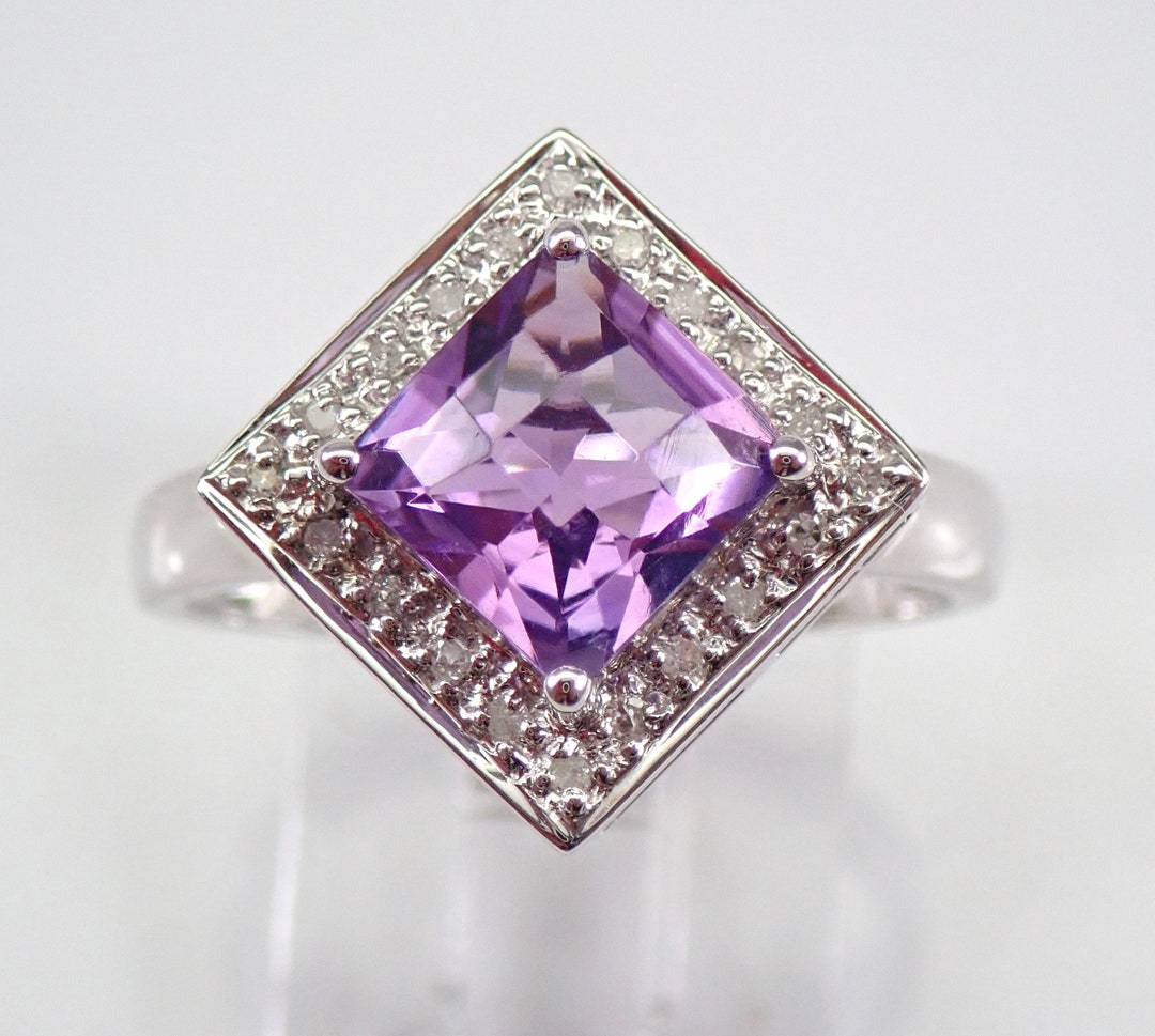 Princess Cut Amethyst Engagement Ring Square Diamond Halo Setting 14K ...