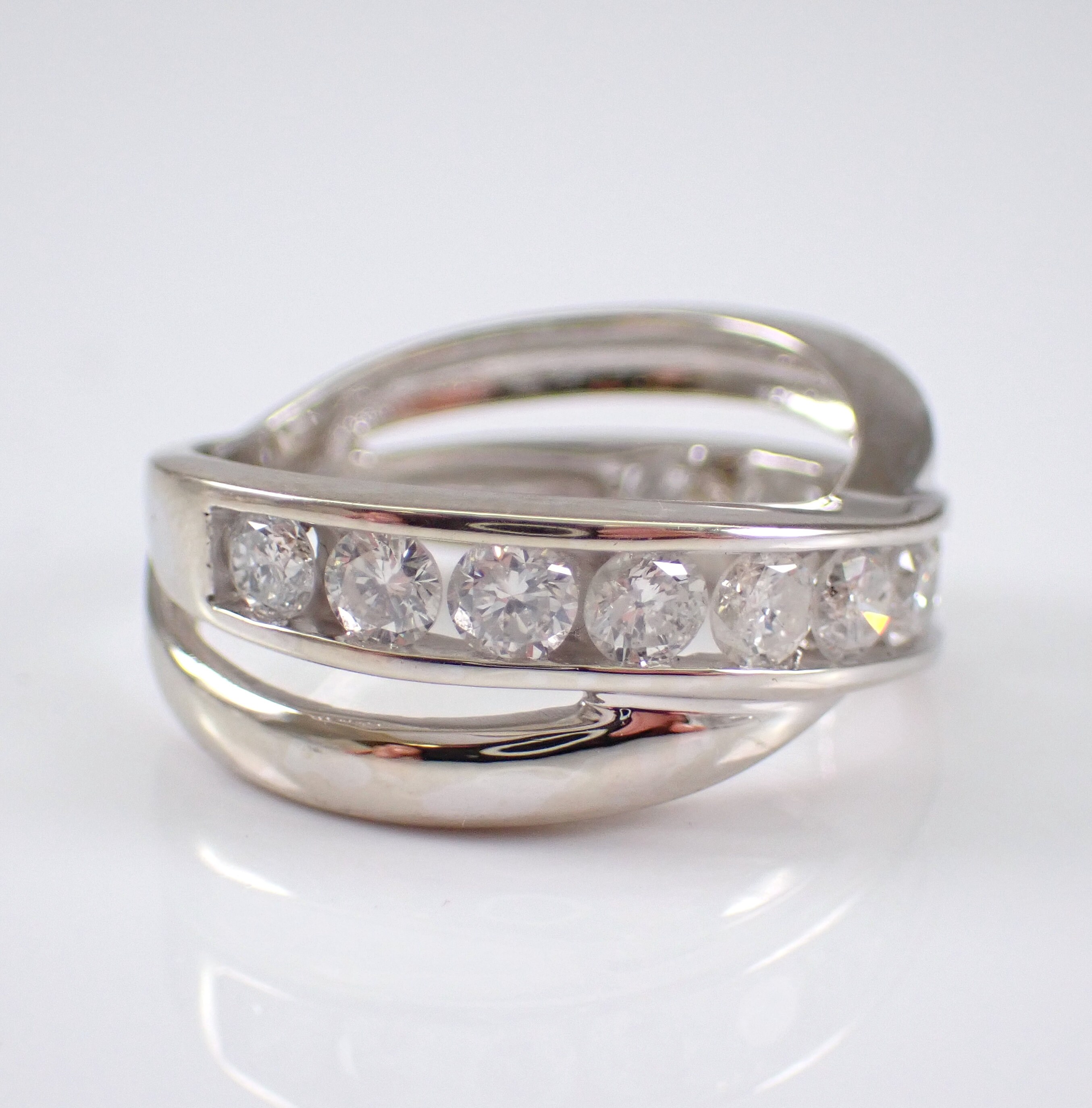 Genuine Diamond Wedding Ring - 14K White Gold Crossover Anniversary ...