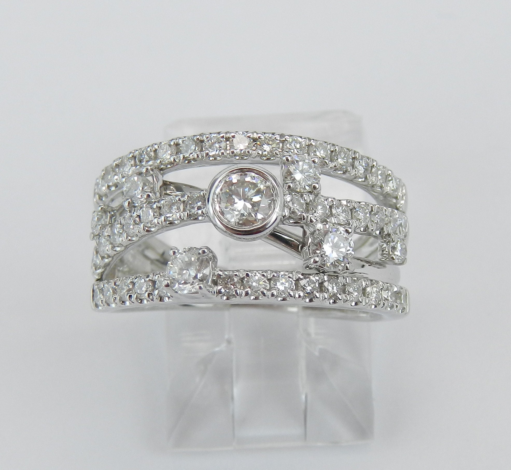 14K White Gold Diamond Ring, Bezel Engagement Ring, Diamond Anniversary ...