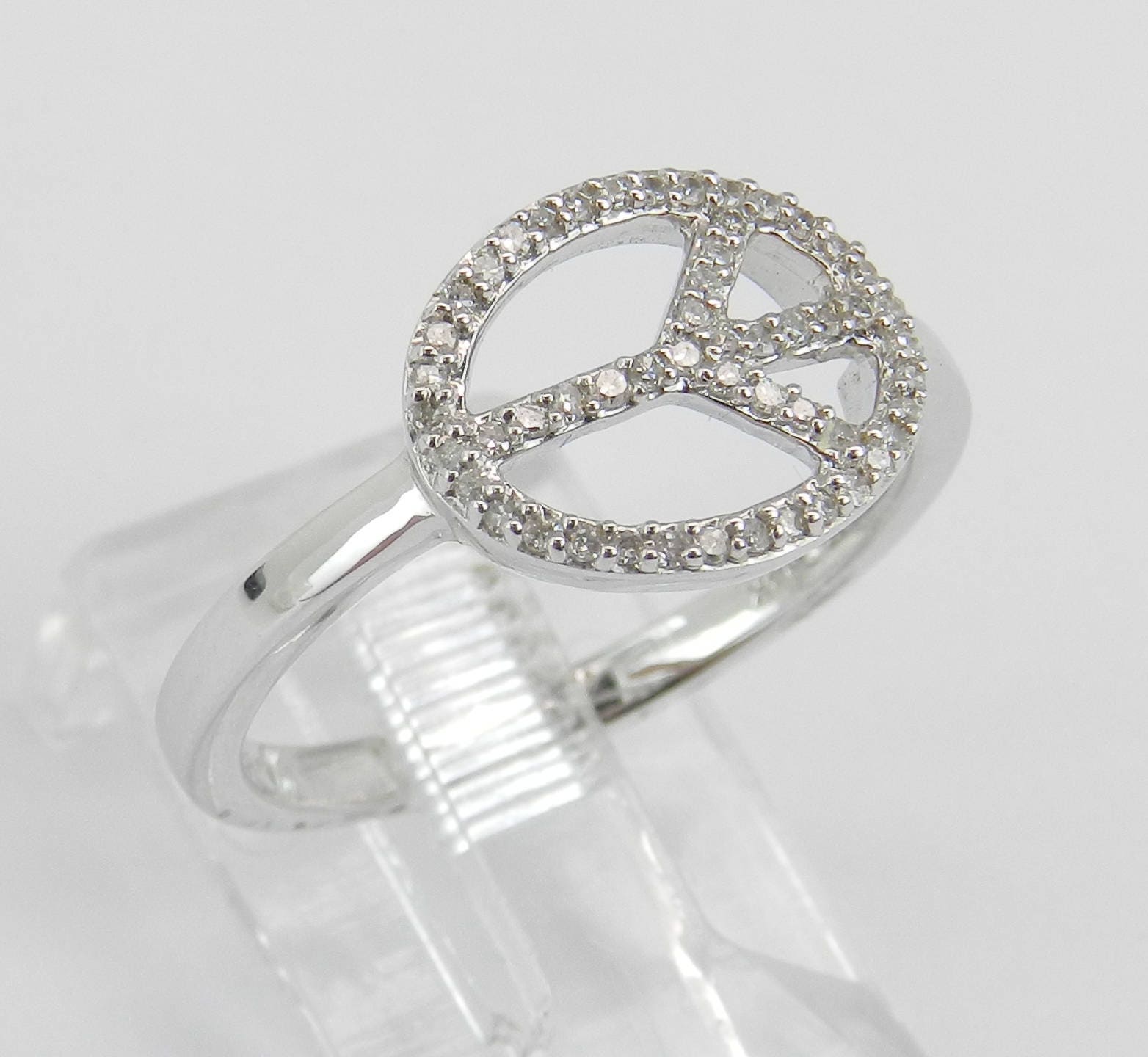 Diamond PEACE Ring 14K White Gold Size 7 Birthday Graduation Gift