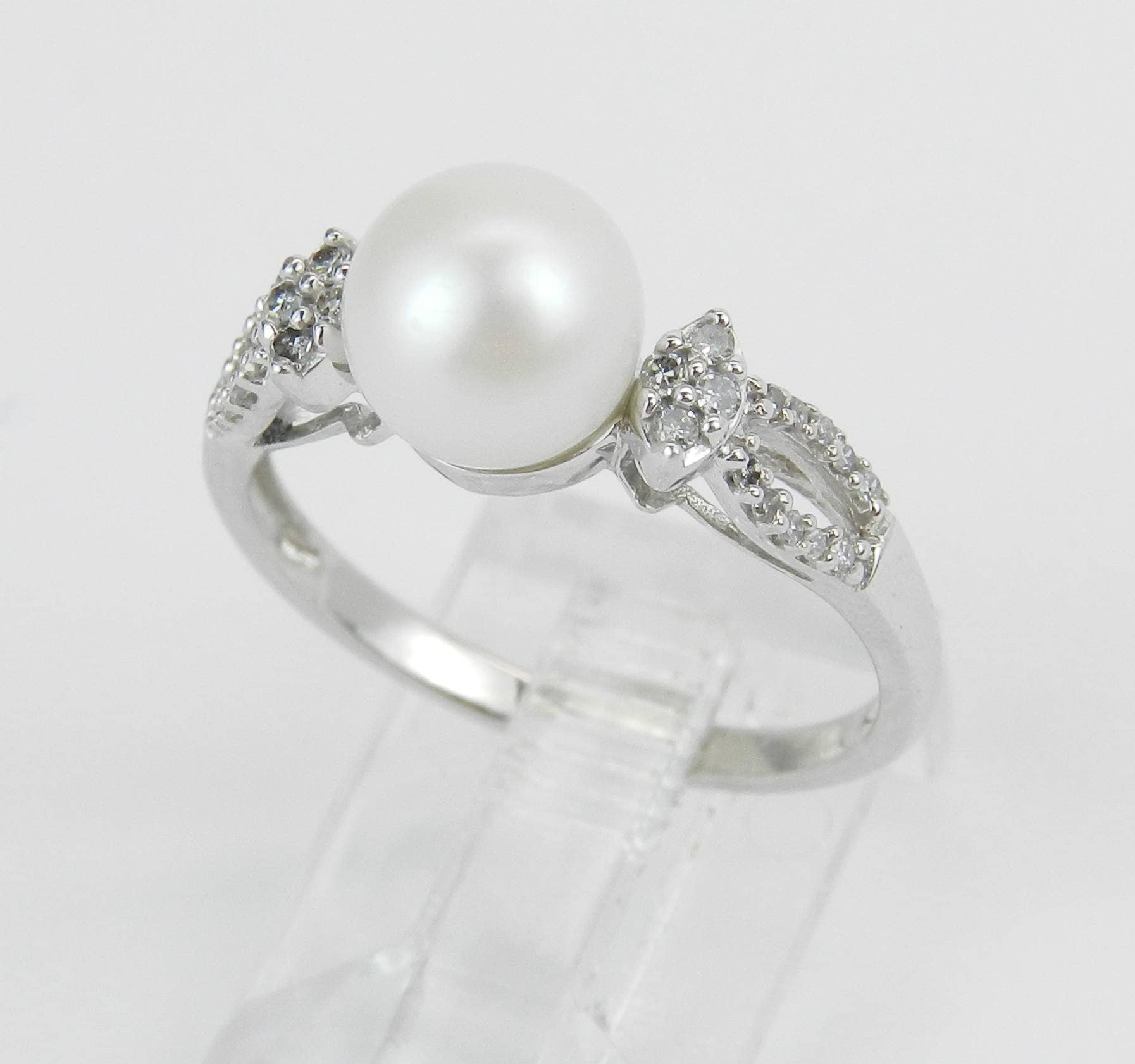 Pearl and Diamond Engagement Promise Ring White Gold June Birthday Size 7