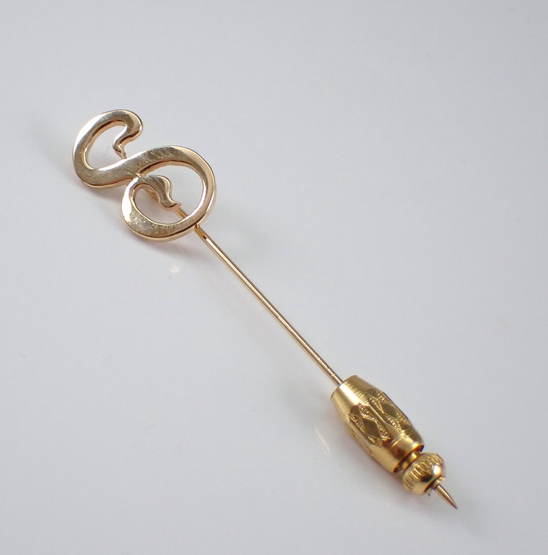 Vintage 14K Yellow Gold Initial S Stick Pin - Estate Script Letter Fine ...