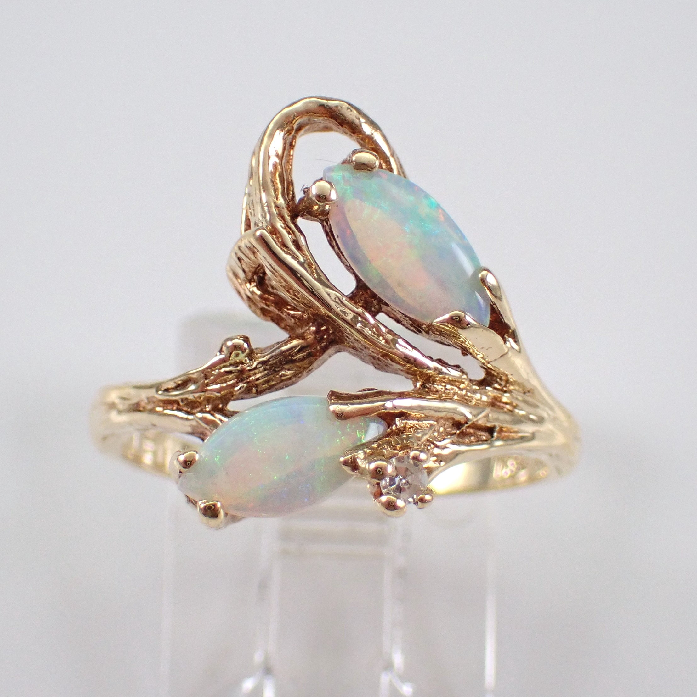 Antique Yellow Gold Opal Ring - Unique Vintage Gemstone Band - Diamond ...