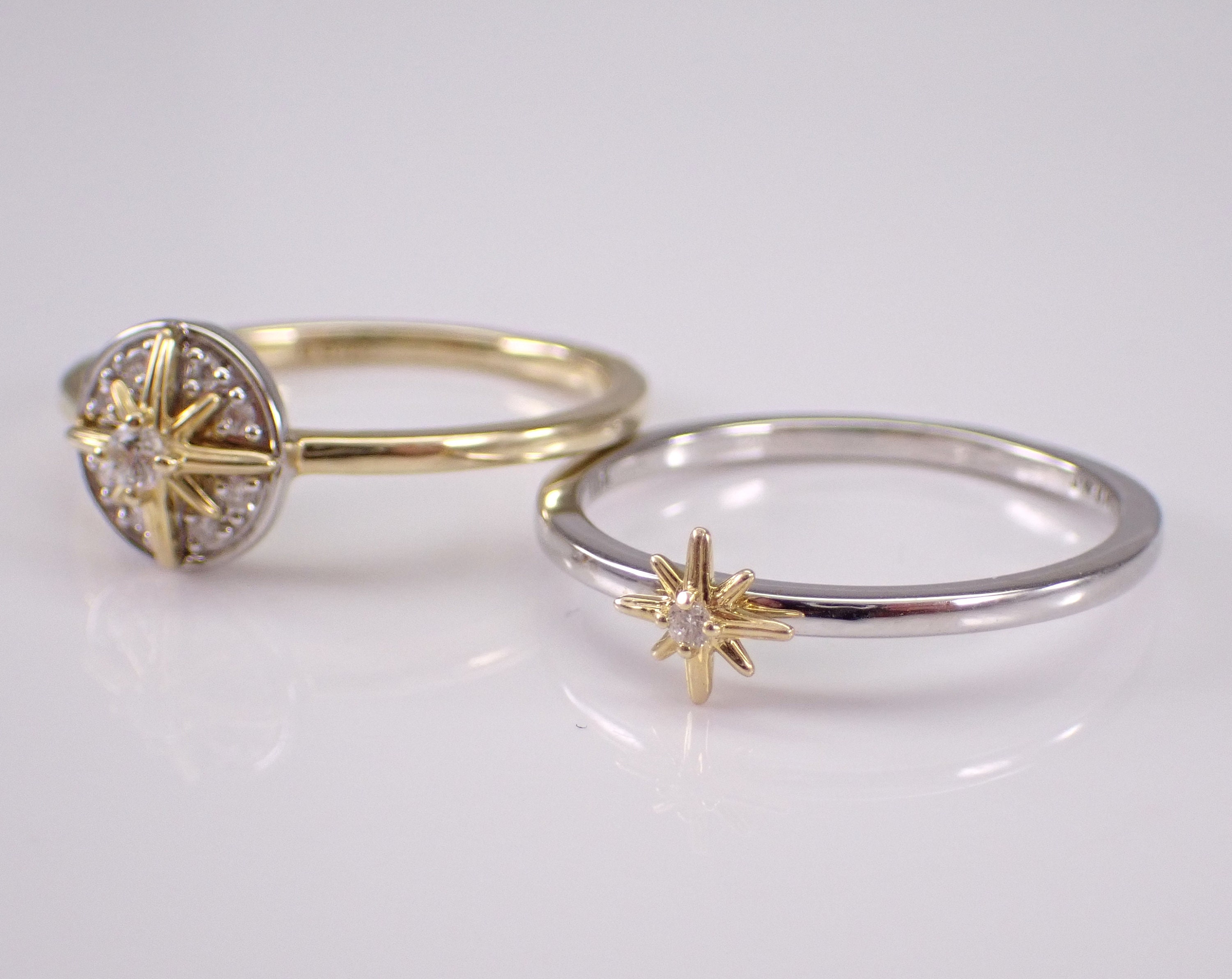 Yellow and White Gold Stackable Diamond Star Ring - Unique Wedding ...