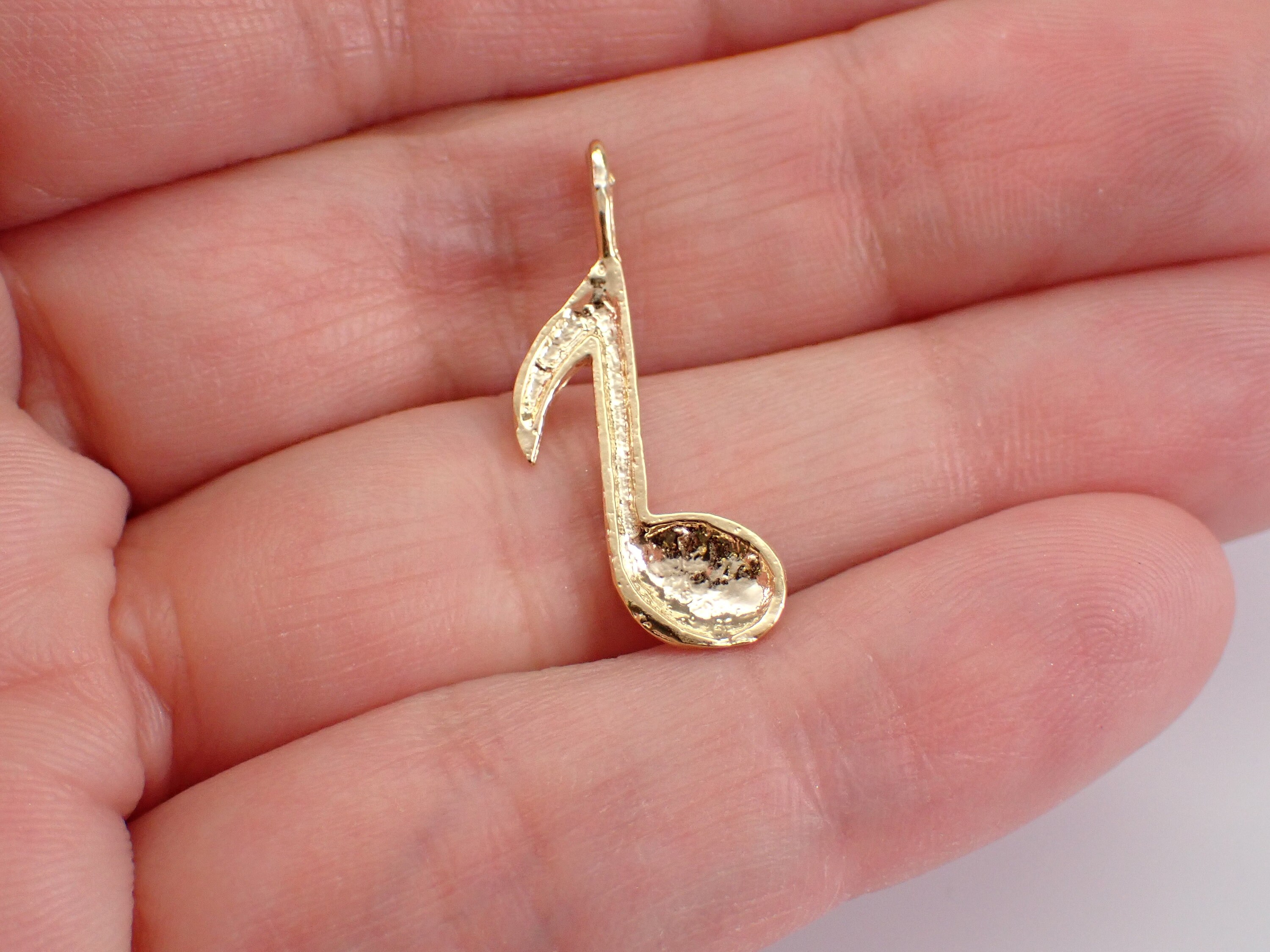 Vintage 14K Yellow Gold Music Symbol Charm, Eight Note Quaver Pendant ...