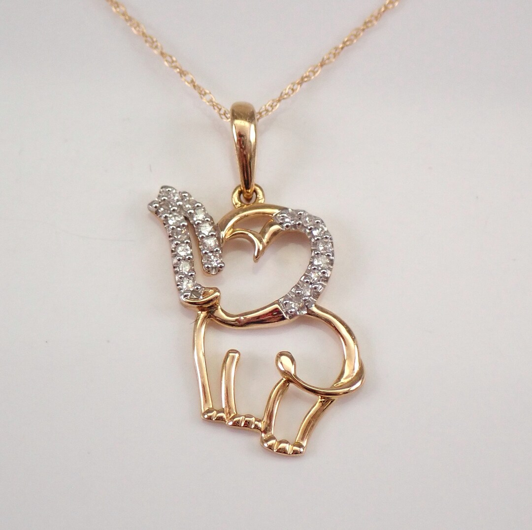 Yellow Gold Diamond ELEPHANT Charm Pendant - Good Luck Animal Necklace ...