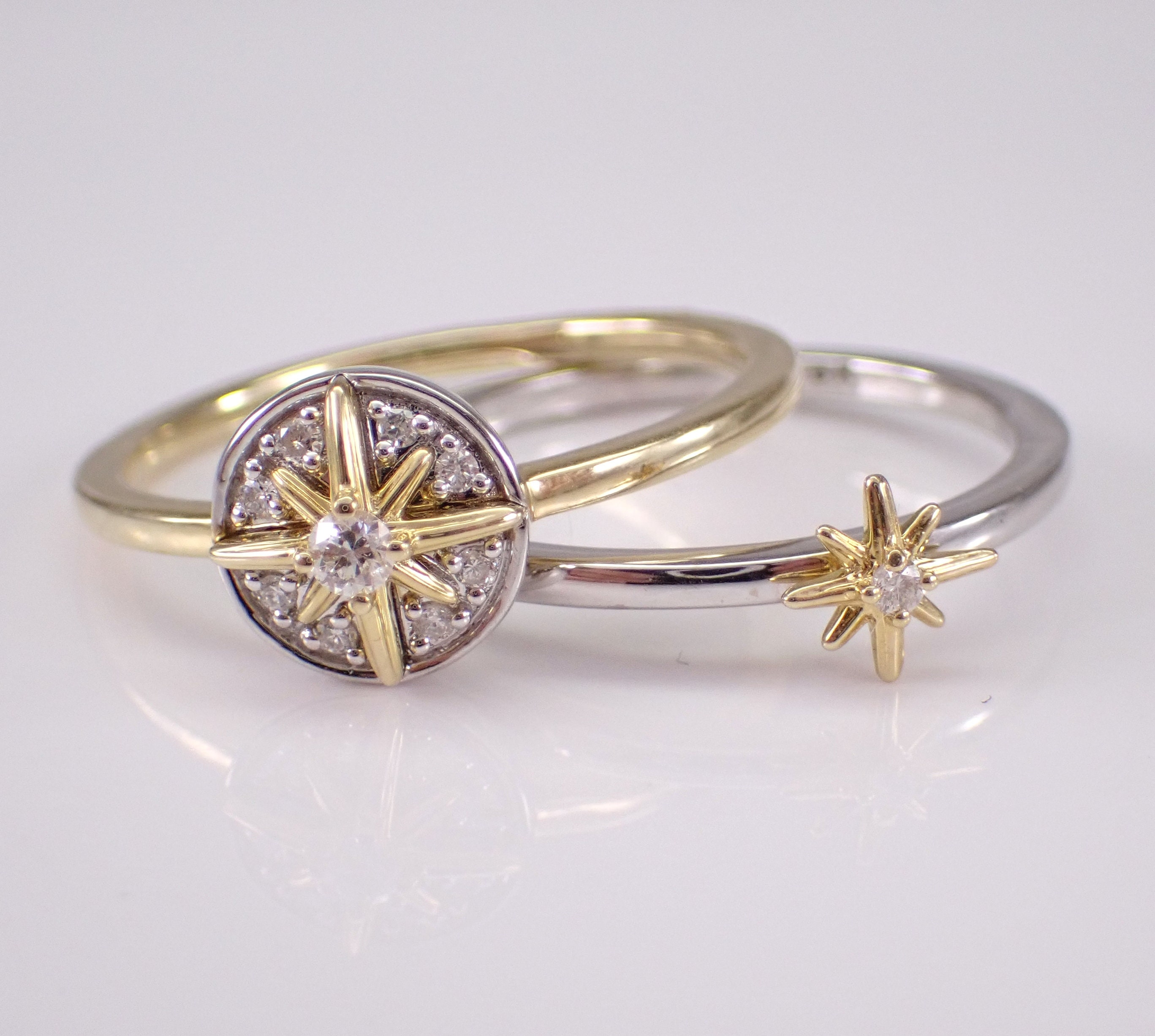 Yellow and White Gold Stackable Diamond Star Ring - Unique Wedding ...